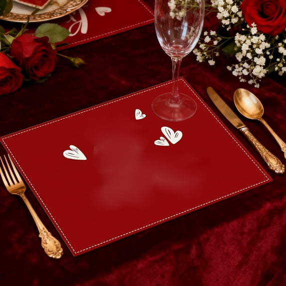 Antqov Valentine's Day Placemats 12x18" Washable Heart Patterned Table ...