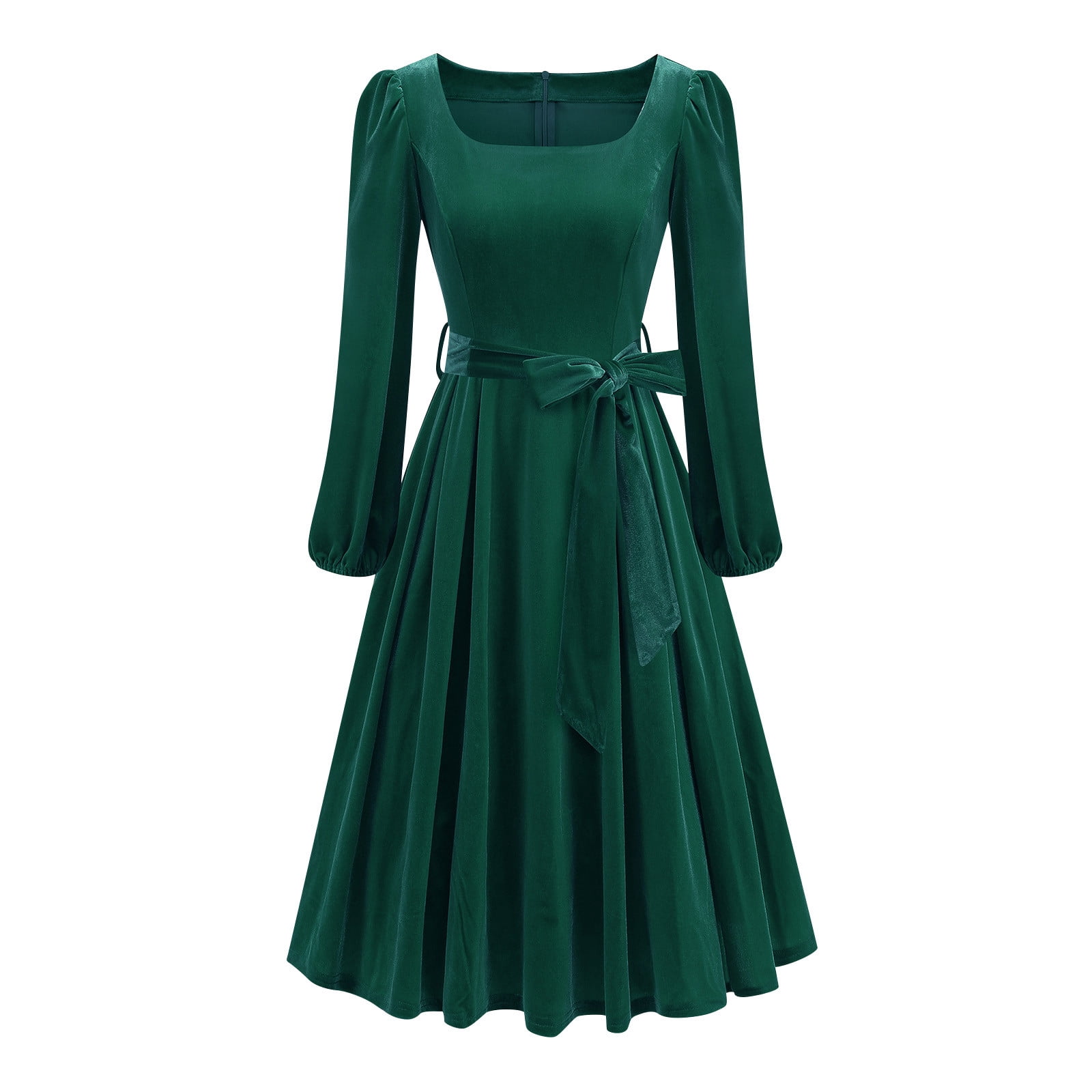 Antqov Velvet Dress for Women, Solid Color Long Sleeve Square Neck ...