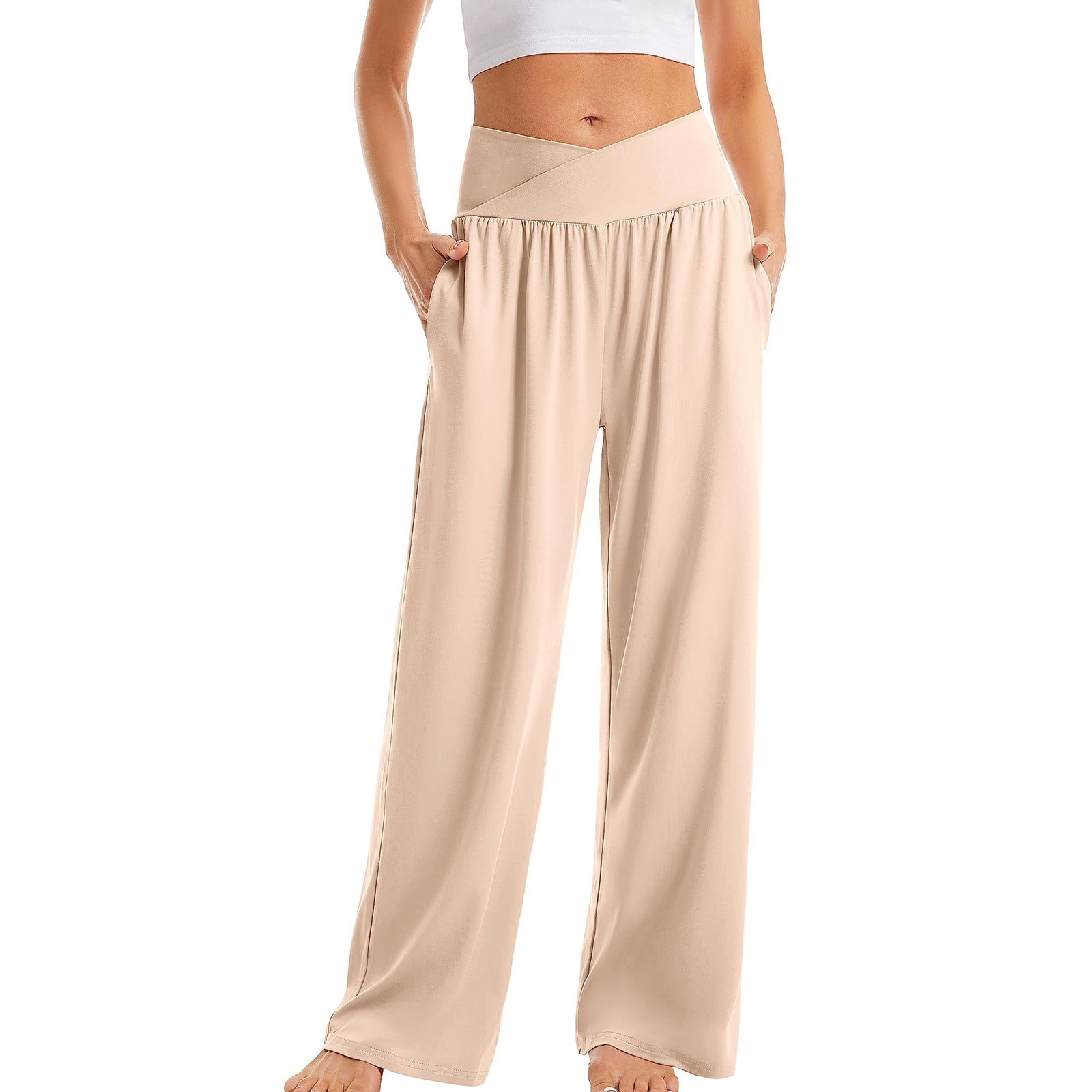 Antqov Yoga Pants Women, High Waist Solid Color Intersecting Figure ...