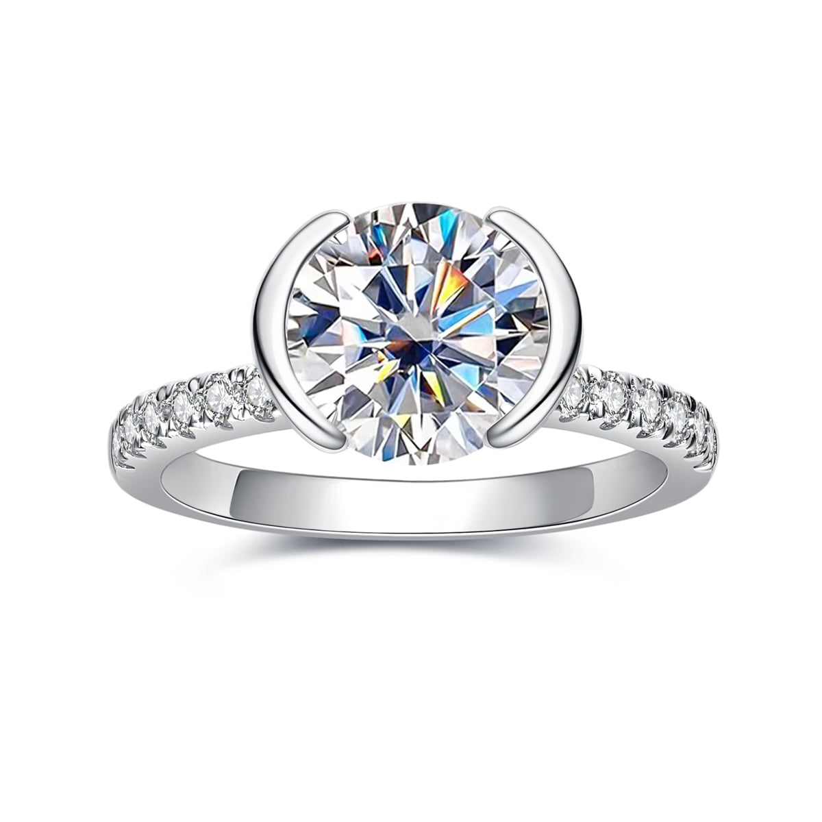 AnuClub 3 Carat Moissanite Engagement Rings D Color VVS1 Round Cut Lab Diamond 925 Sterling ...