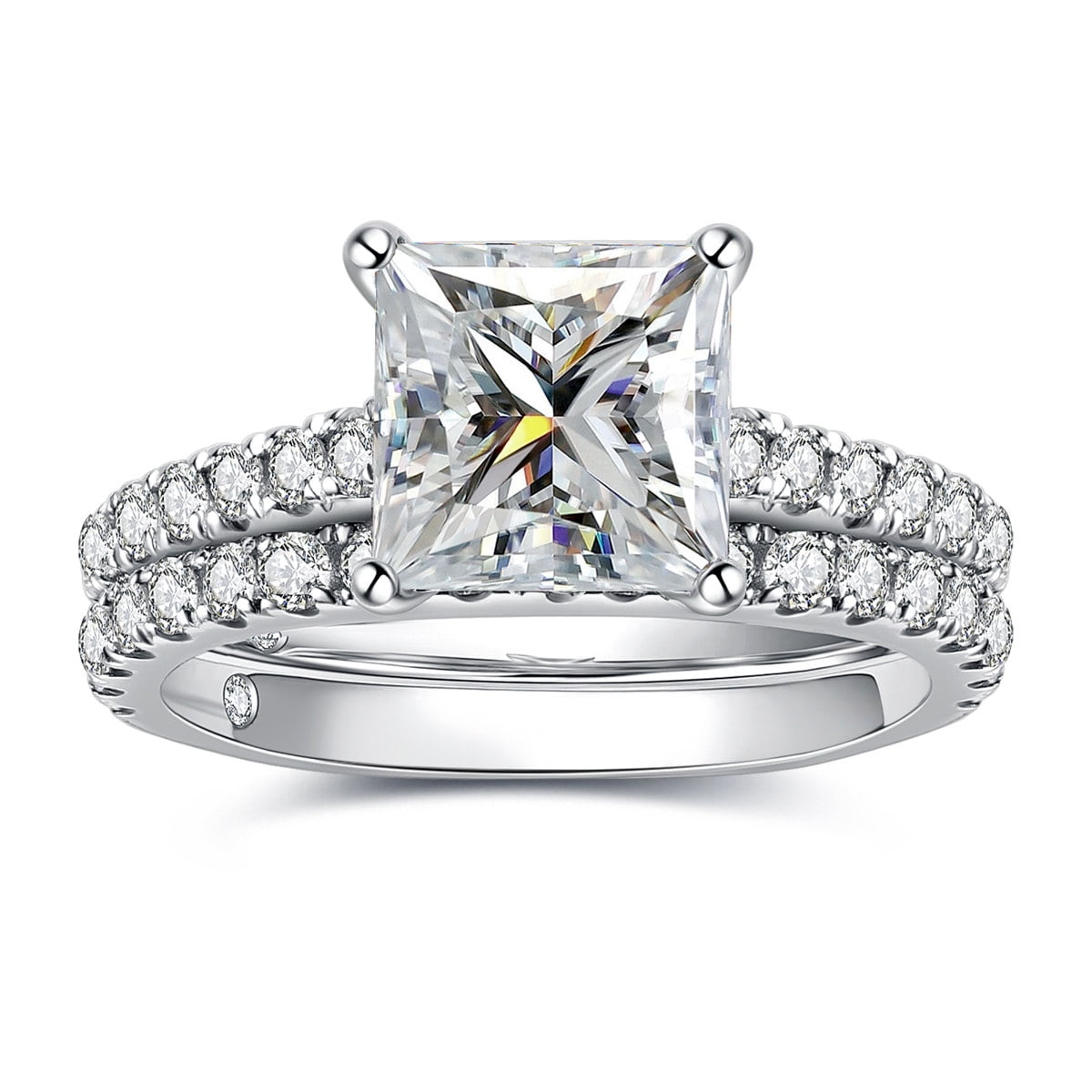 AnuClub 3 Carat Princess Cut Moissanite Wedding Ring Set 14K Gold ...