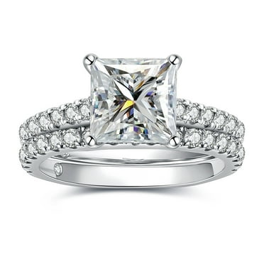 Divine Jewelry 2.4 Ct Moissanite Asscher Cut Diamond Engagement Ring - 14K White Gold Plated ...