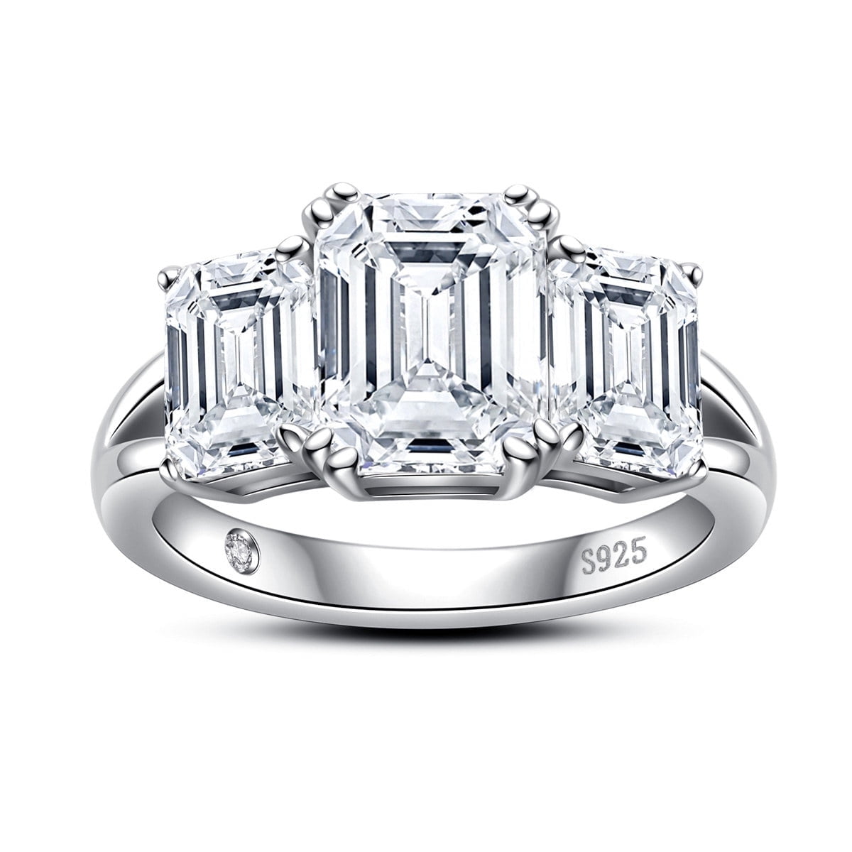 AnuClub 3 4 5ct Round Cut/Emerald cut Moissanite Engagement Rings 925 Silver Three-Stone Promise ...