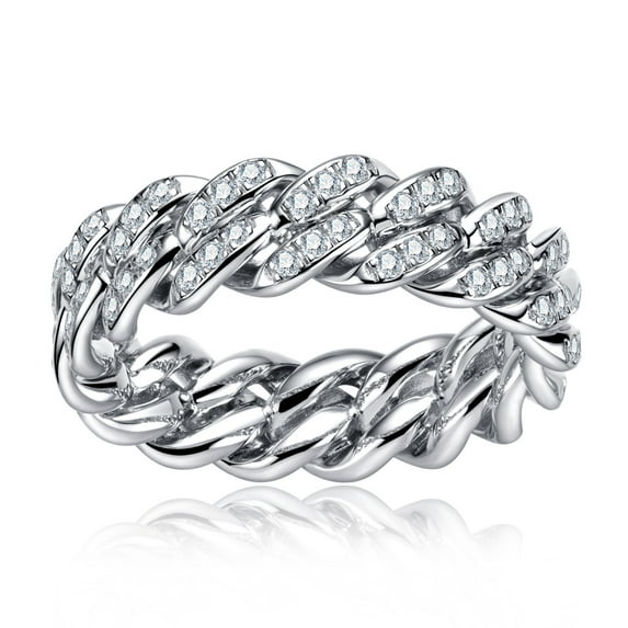 AnuClub Moissanite Cuban Link Ring Wedding Band D Color VVS1 925 ...