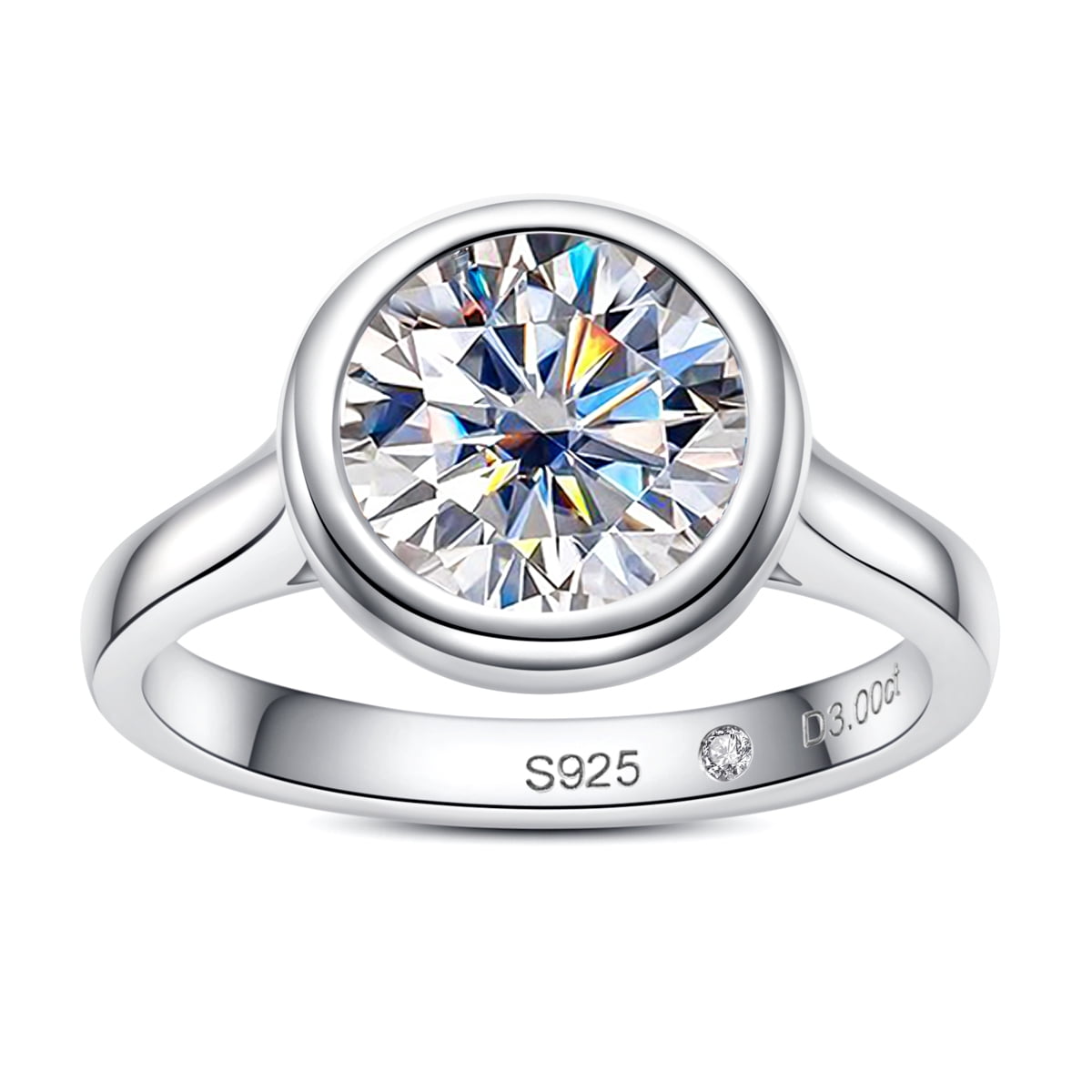 AnuClub Moissanite Engagement Rings, 1/2/3 CT Bezel Setting Round ...