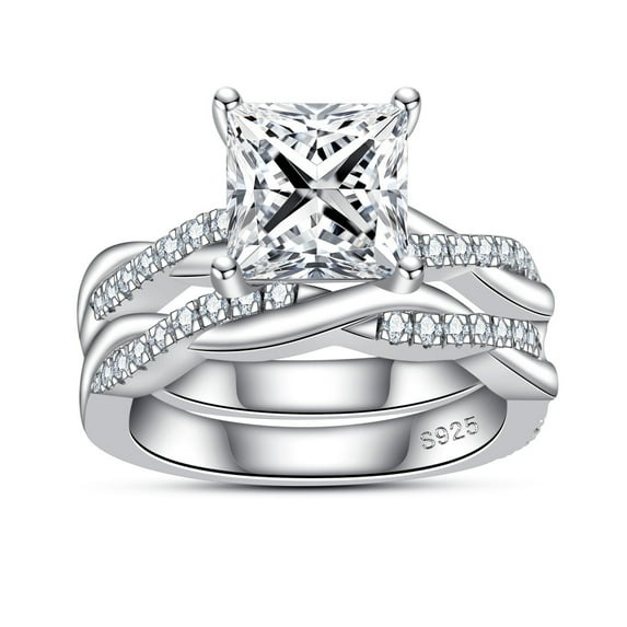 AnuClub Princess Cut Moissanite Wedding Rings Sets 3.384cctw Infinity Bridal Set D Color VVS1 ...