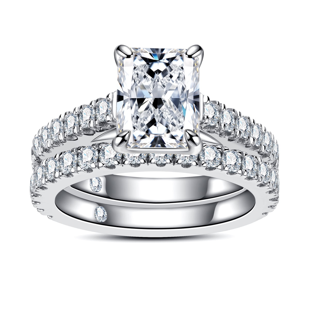 AnuClub Radiant Cut Moissanite Wedding Rings Sets 4.042cttw(3CT Center ...