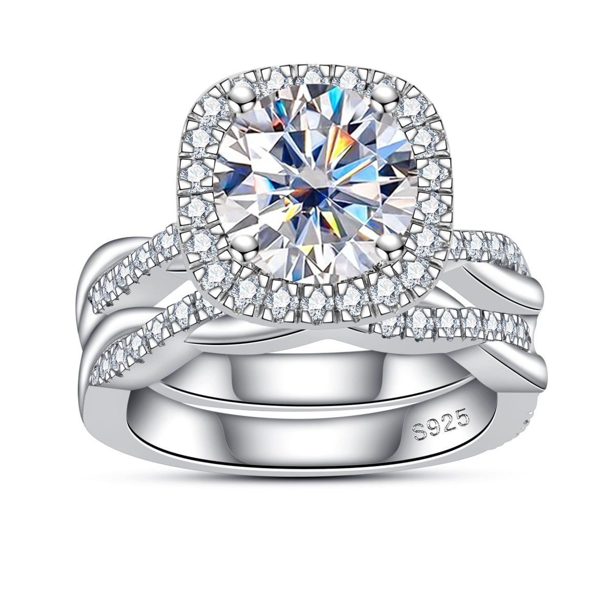AnuClub Round Cut Moissanite Wedding Rings Sets 3.588cctw Infinity ...