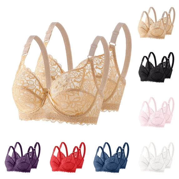 AnuYalue 2PC Lace Bra for Womens Full Coverage Underwire Bralette ...