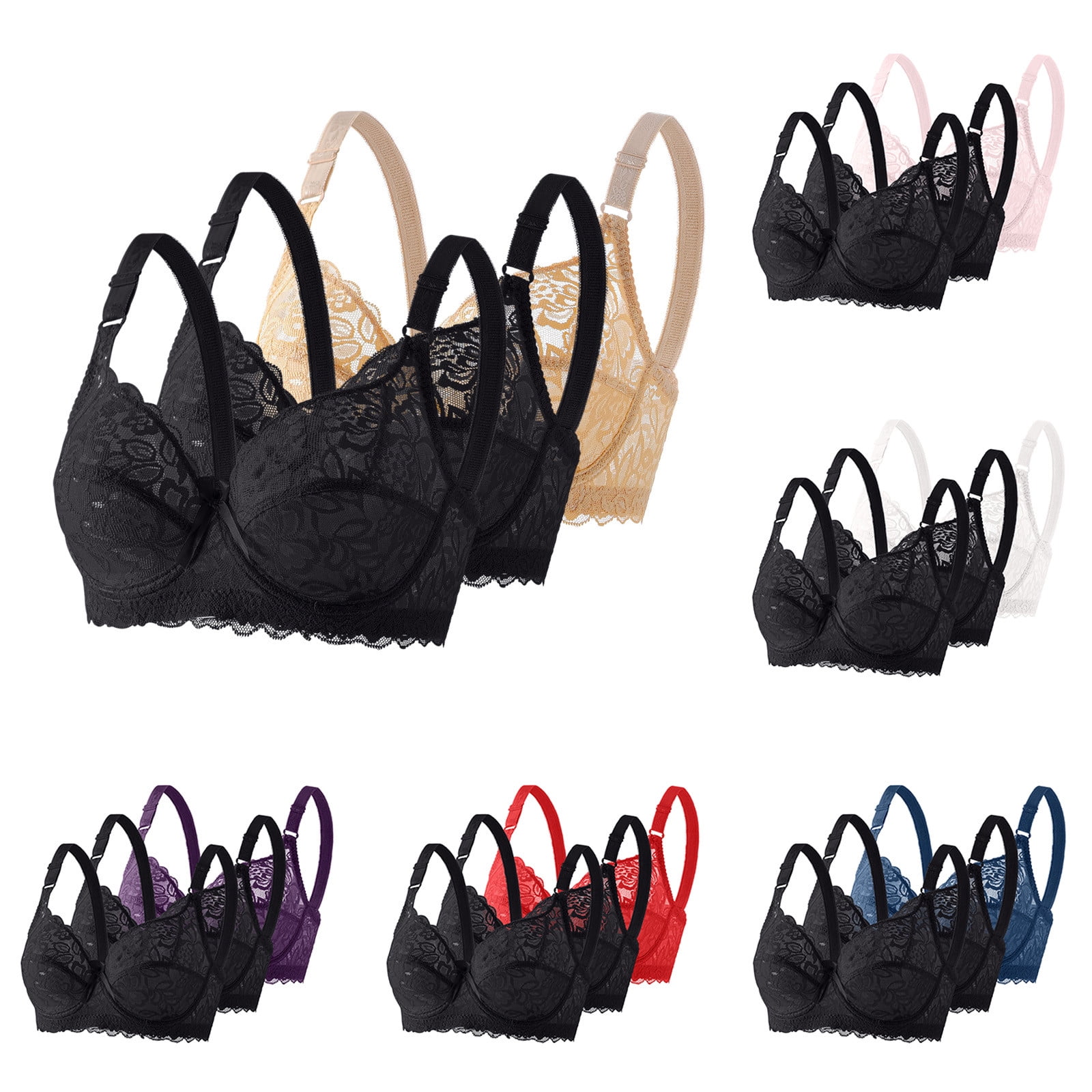 AnuYalue 3PC Lace Bra for Women Wirefree Padded Bras Soft Underwire ...