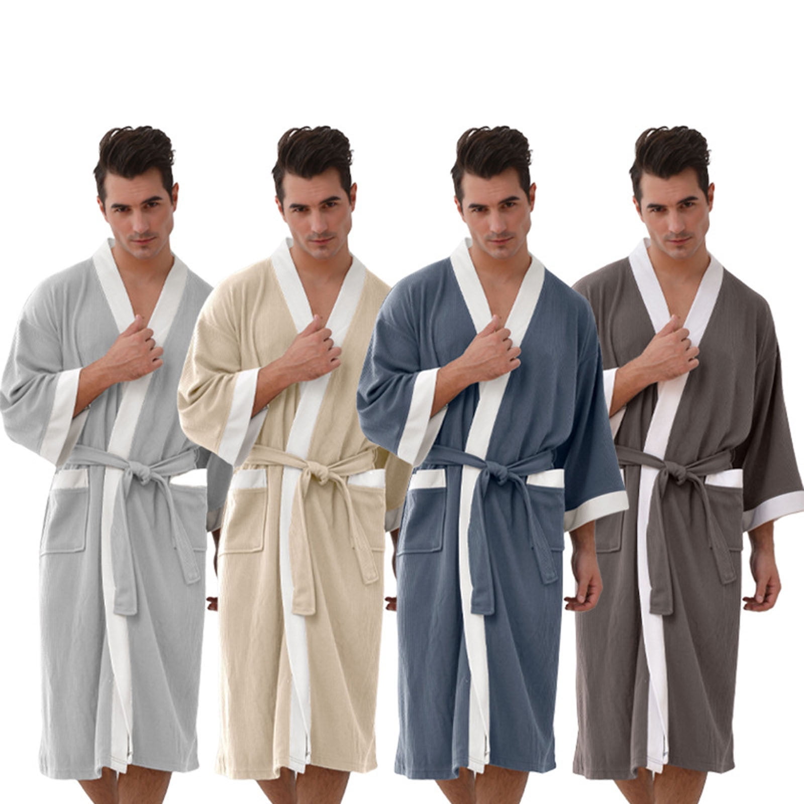 AnuYalue Bathrobe for Men Fashion Cardigan Sleepwear Casual Color Block ...
