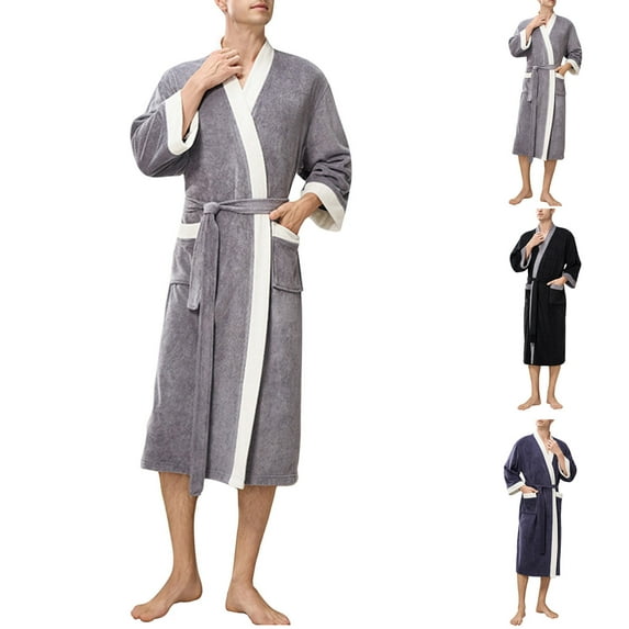 AnuYalue Bathrobe for Men Women Fleece Lined Flannel Robe Fashion Color ...