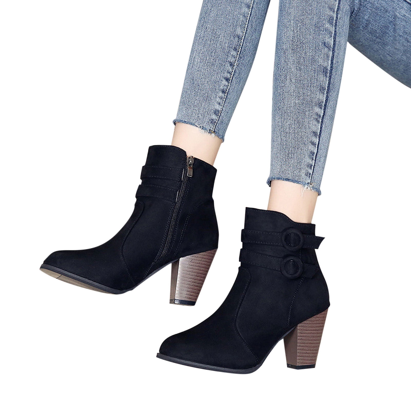 AnuYalue Boots on Clearance 2025 Women's Ankle Boots Chunky Stacked ...