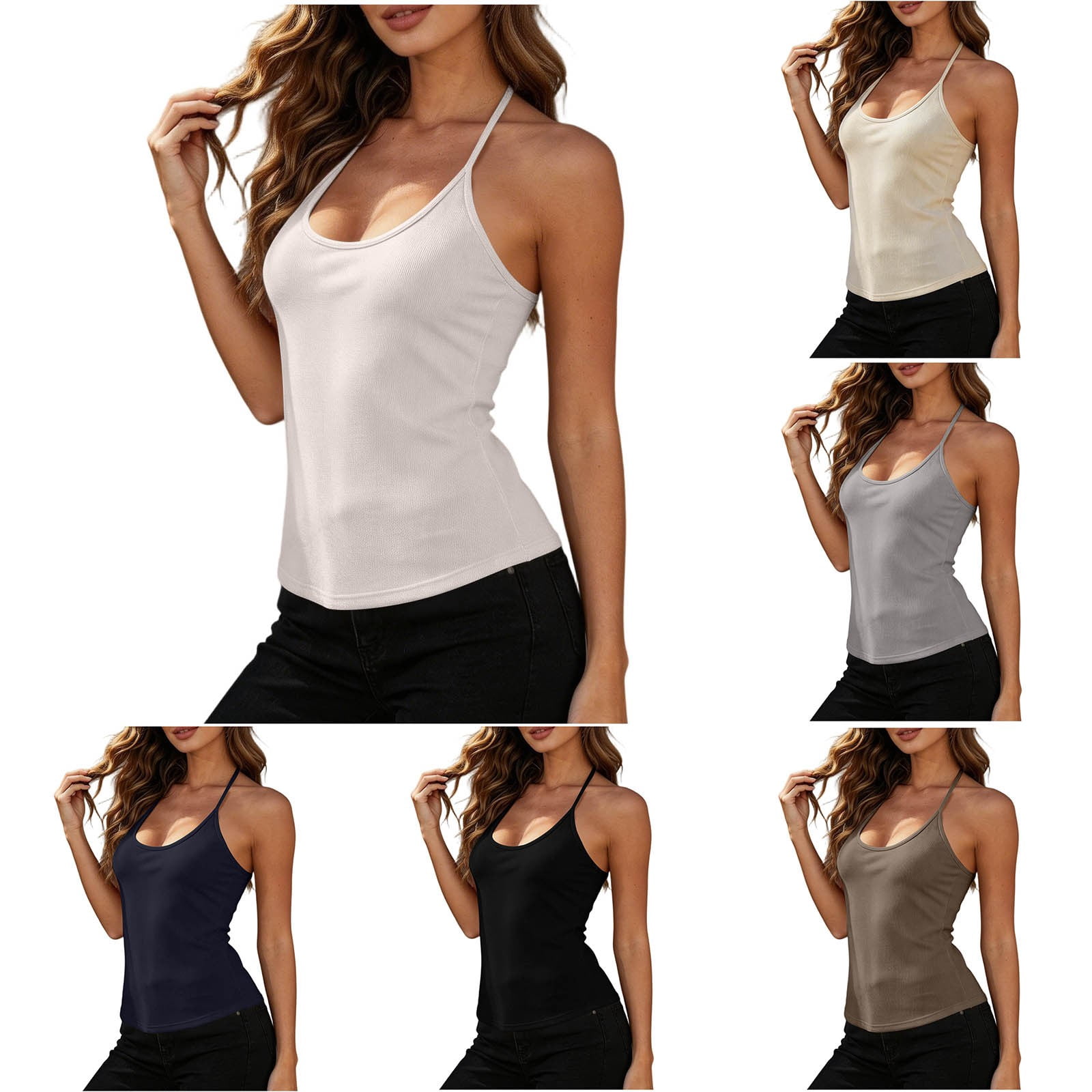AnuYalue Camisole Tops for Women Spaghetti Strap Cotton Round Neck ...