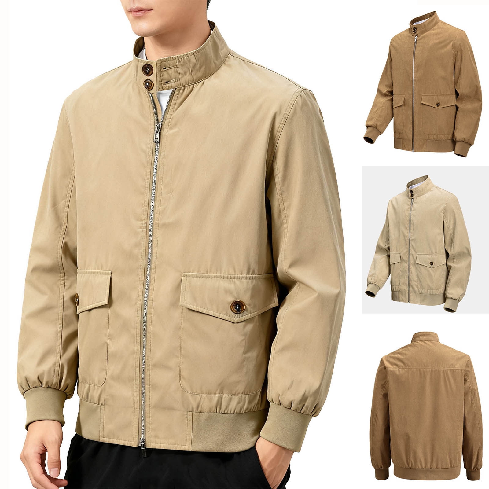 AnuYalue Cargo Jackets for Men Casual Zip Up Stand Collar Outerwear ...