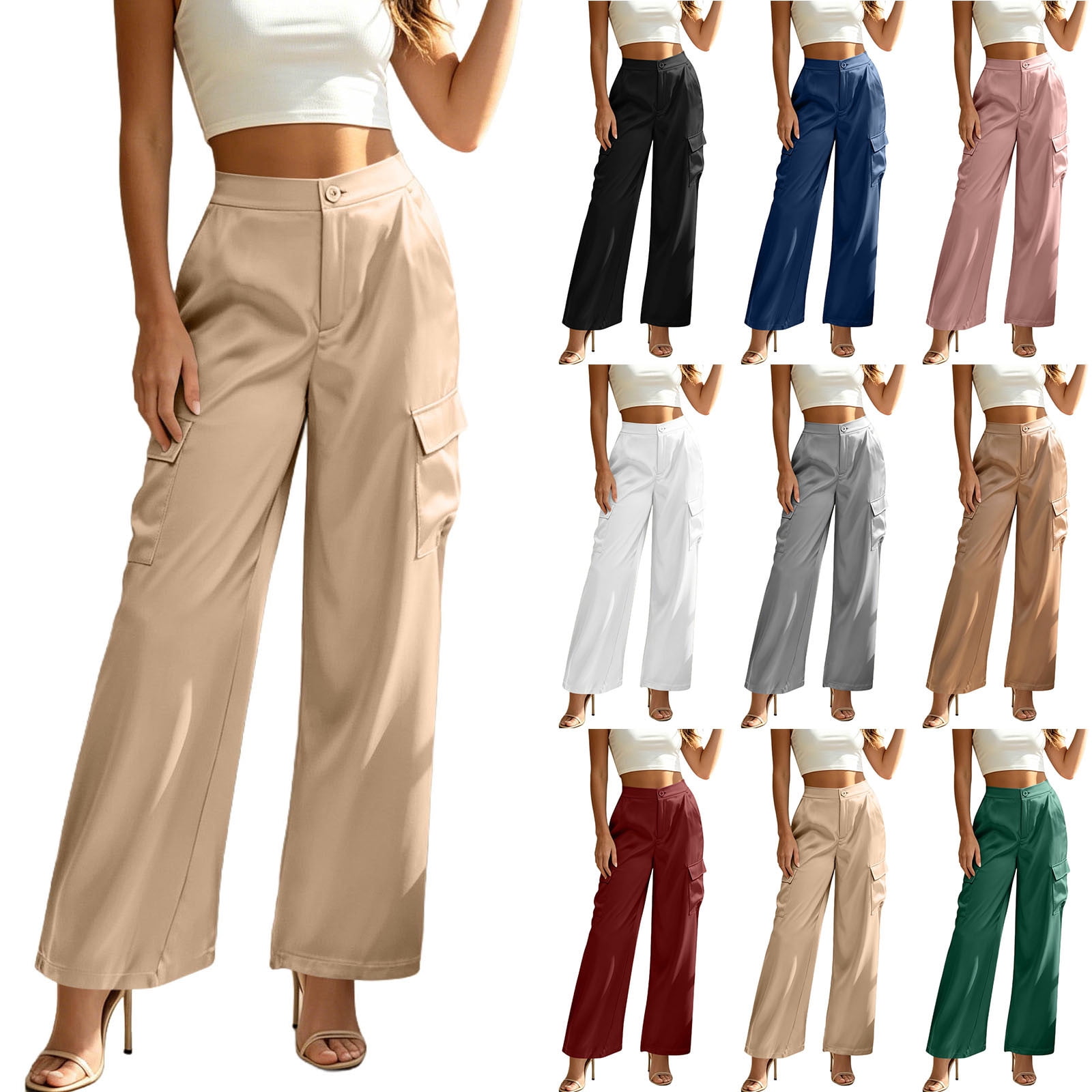 AnuYalue Cargo Pants for Women High Waist Wide Leg Stretchy Pull On ...