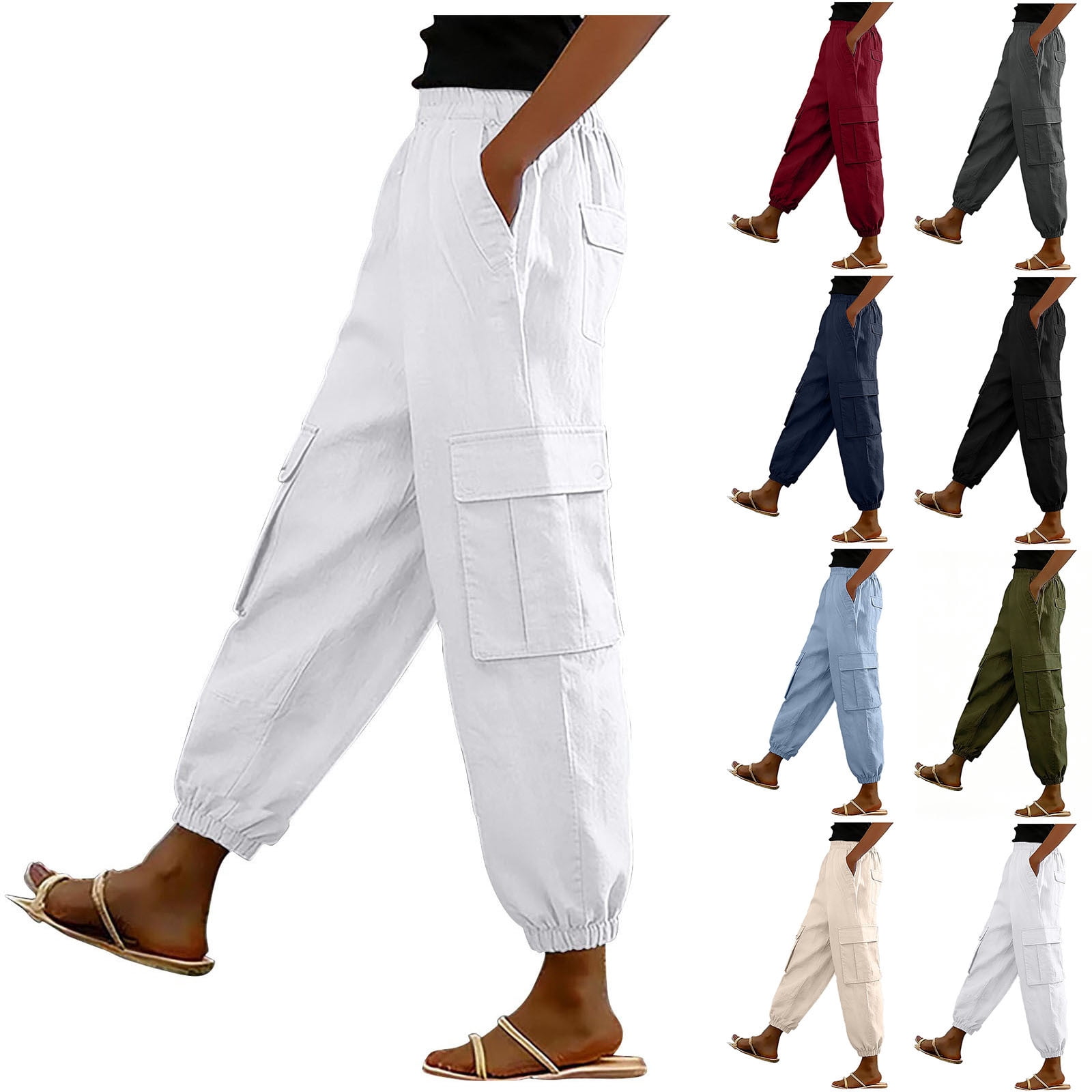 AnuYalue Cargo Pants for Women Summer High Waist Joggers Cargo Pants ...