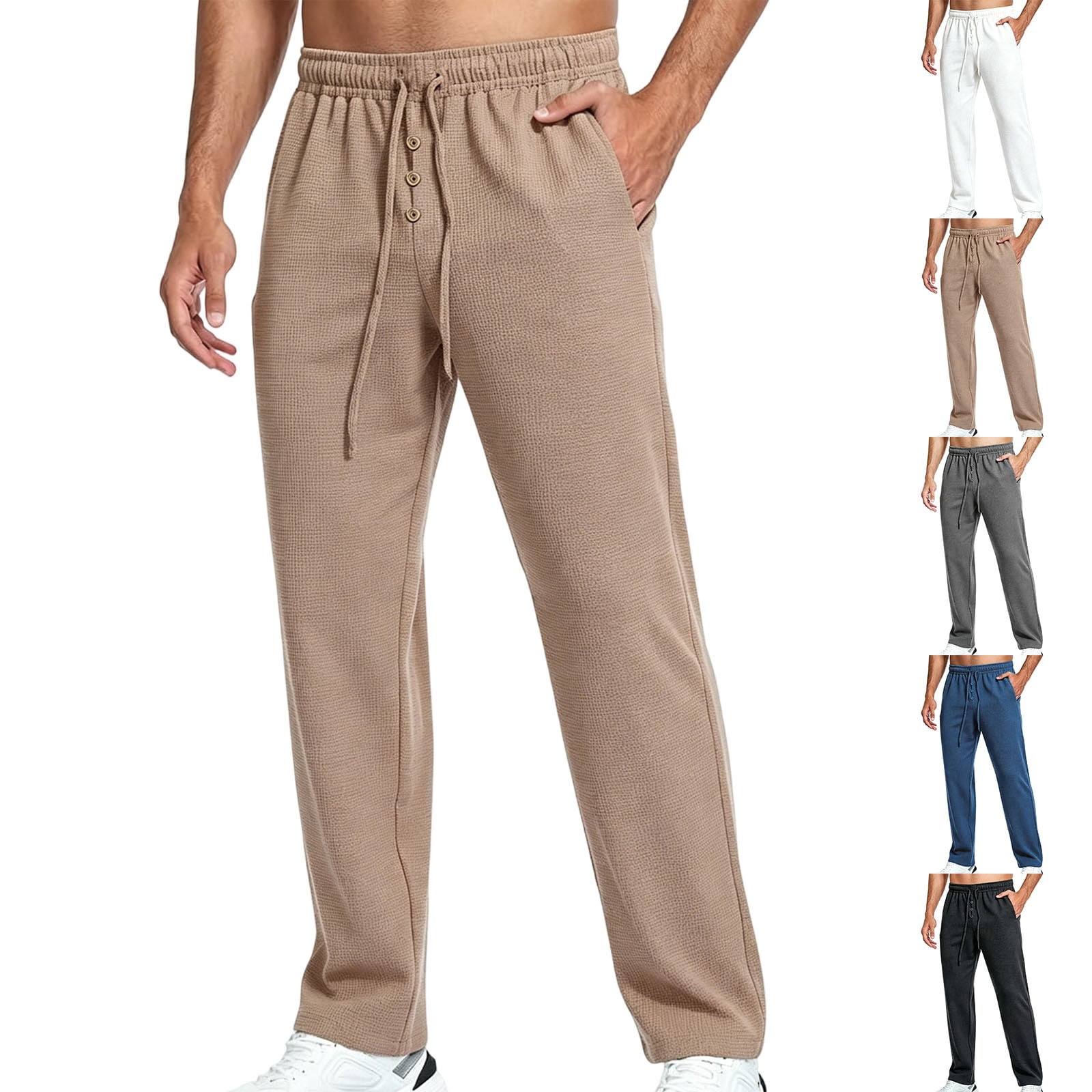 AnuYalue Casual Waffle Pants for Men Comfy Breathable Sweatpants ...