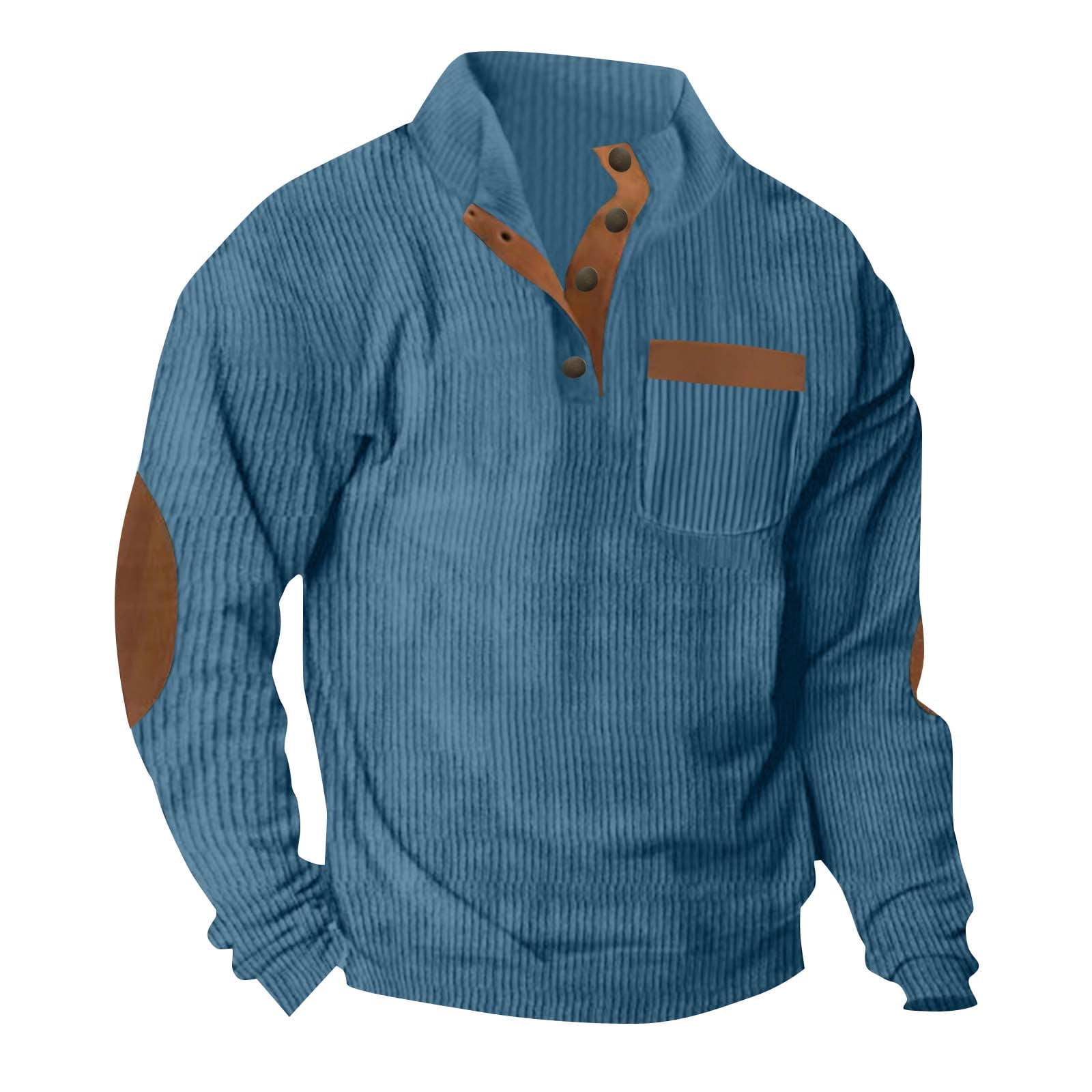 AnuYalue Corduroy Hoodies for Men Quarter Zip Color Block Stand Collar ...