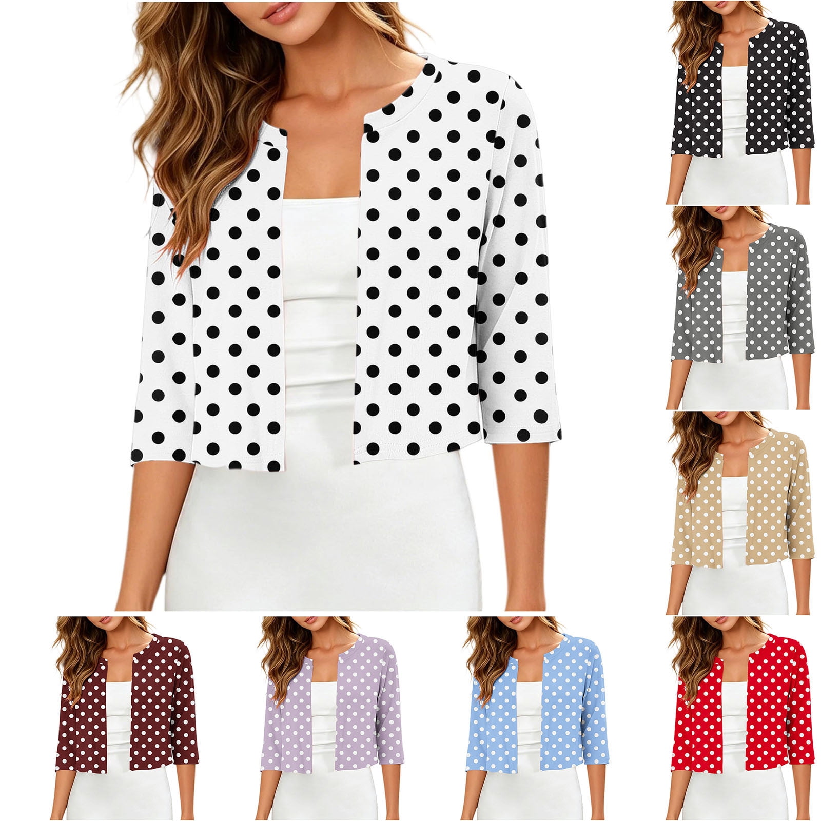 AnuYalue Cropped Cardigan for Women 3/4 Sleeve Open Front Cargidans ...