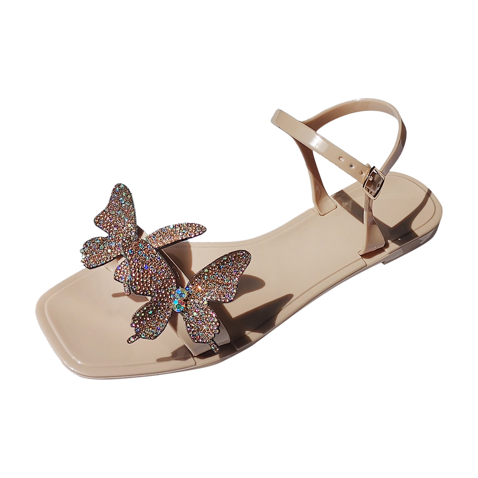 AnuYalue Flat Sandals for Women Dressy: Embroidered Pearl Decor Clear ...