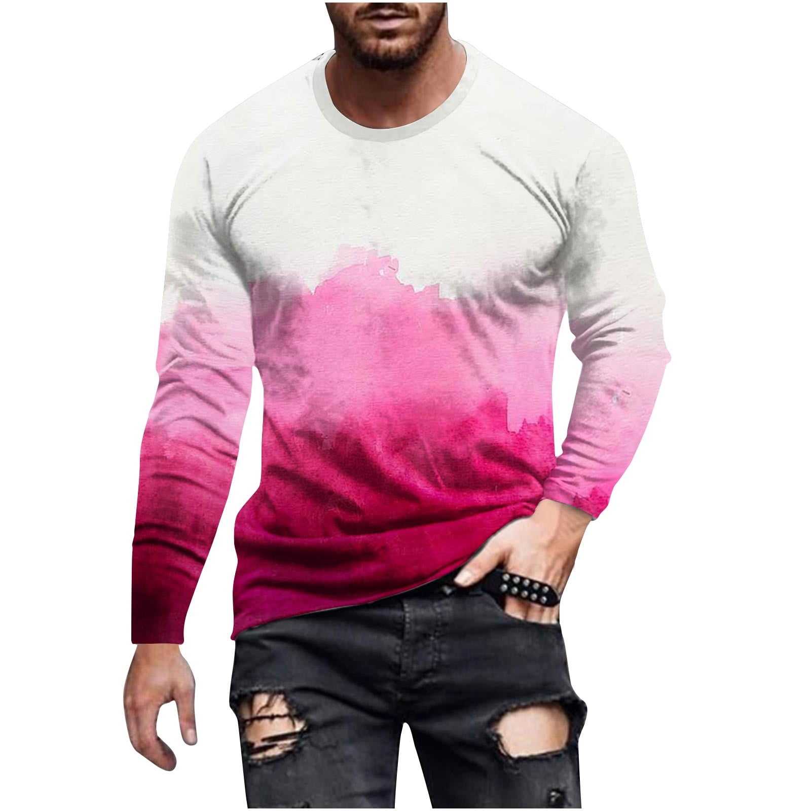 AnuYalue Gradient Color T-Shirt for Men Big and Tall Long Sleeve Tops ...