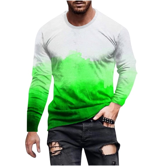 AnuYalue Gradient Color T-Shirt for Men Big and Tall Long Sleeve Tops ...