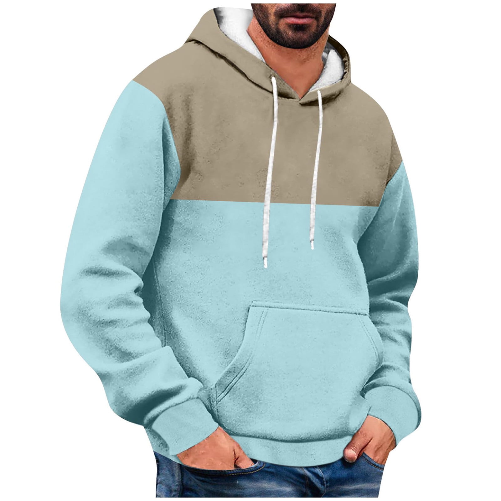 AnuYalue Hooded Sweatshirt For Men Fleece Color Block Hoodies Casual Long Sleeve Drawstring ...