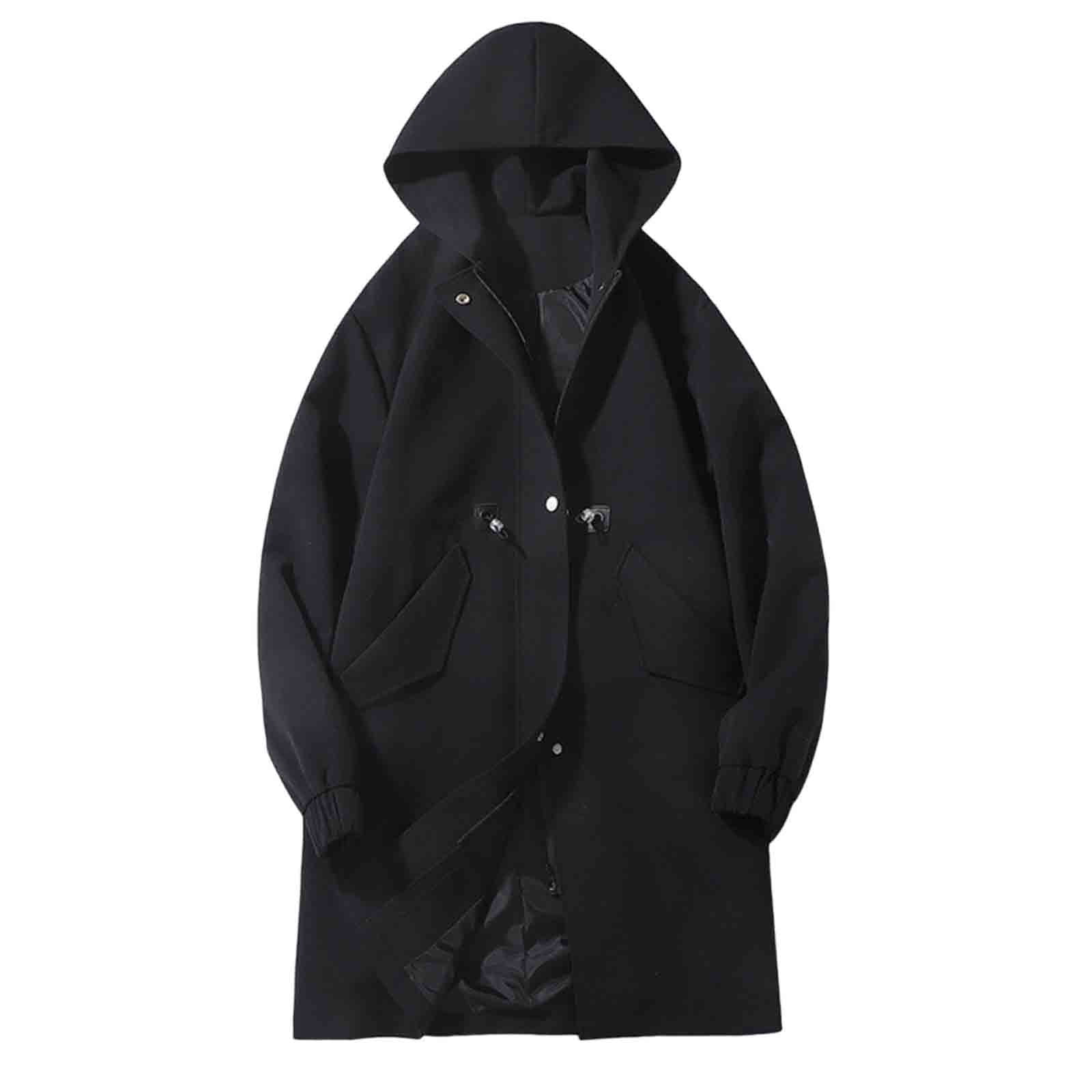 AnuYalue Hooded Trench Coat for Men Fall Winter Warm Long Overcoat ...