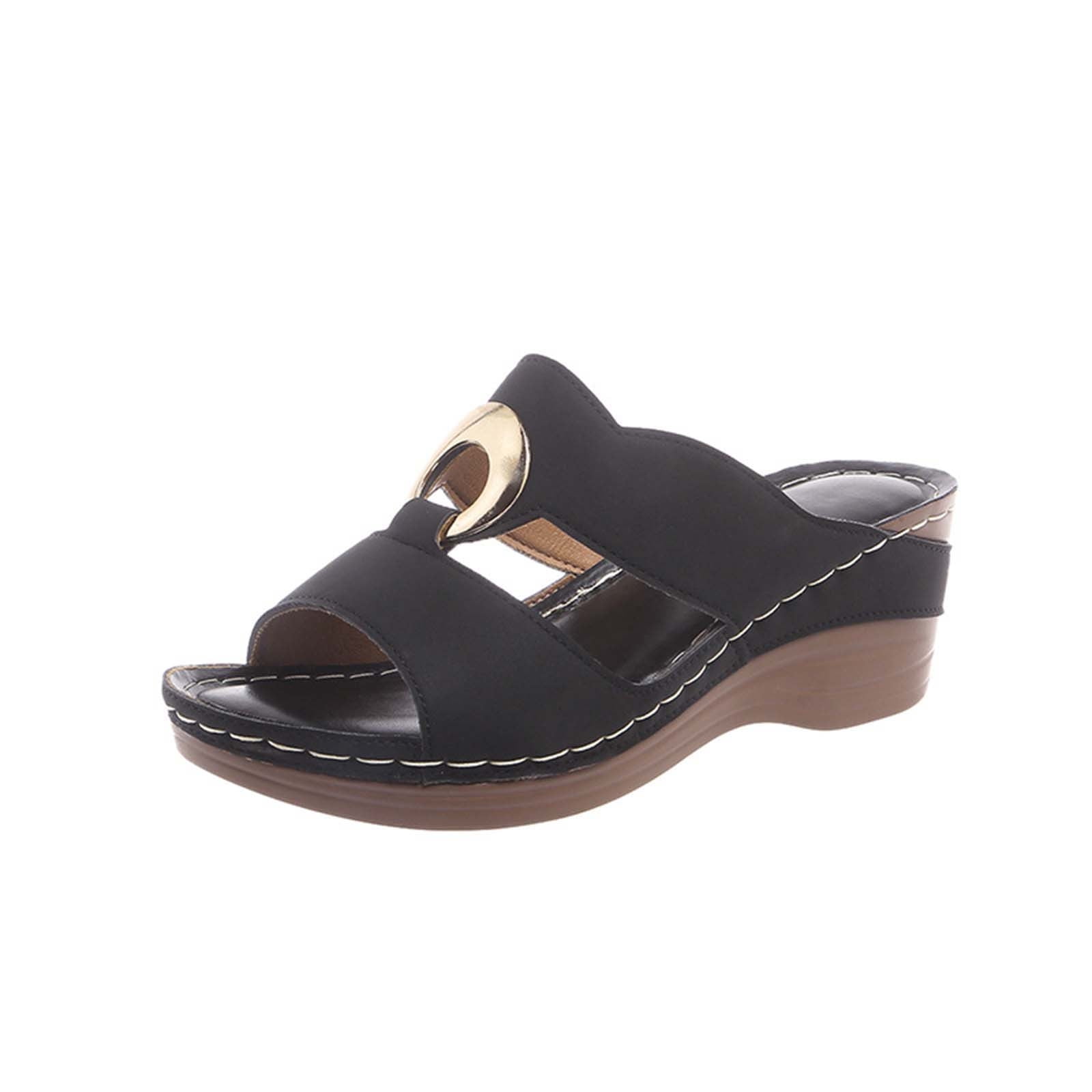 AnuYalue Leather Wedge Sandals Women Summer: Comfortable Open Toe ...