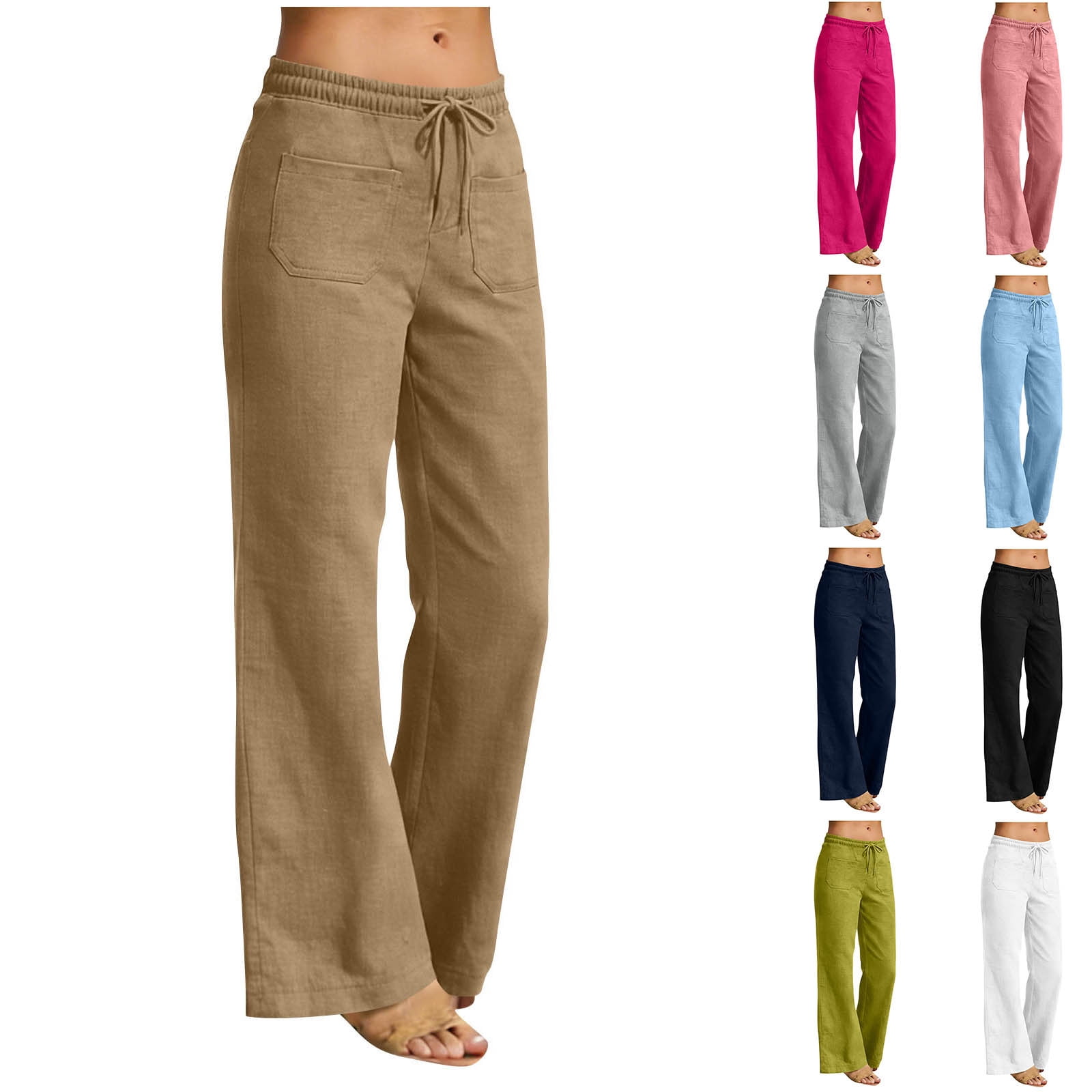 AnuYalue Linen Pants Womens Wide Leg High Waist Summer Pants Dressy ...