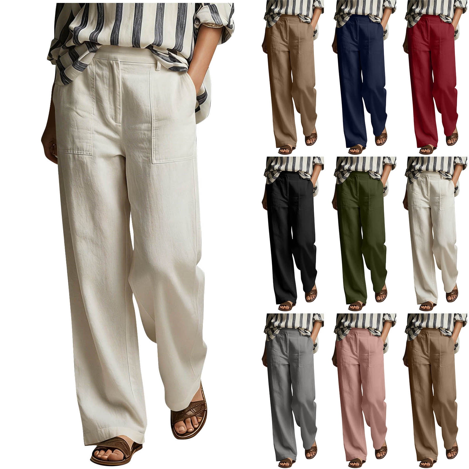 AnuYalue Linen Pants for Women Work Dressy Trousers with Pockets Summer ...