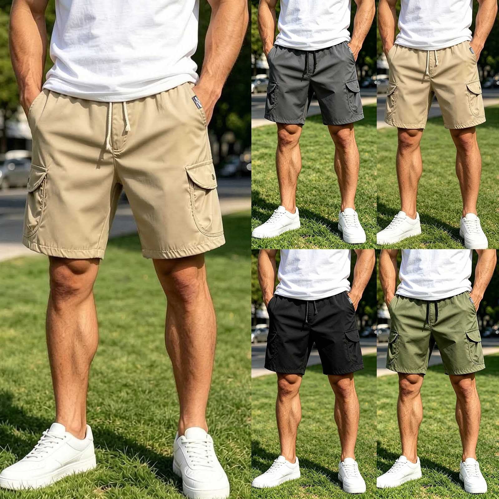 AnuYalue Men's Big and Tall Cargo Shorts Elastic Waist Outdoor Relaxed ...