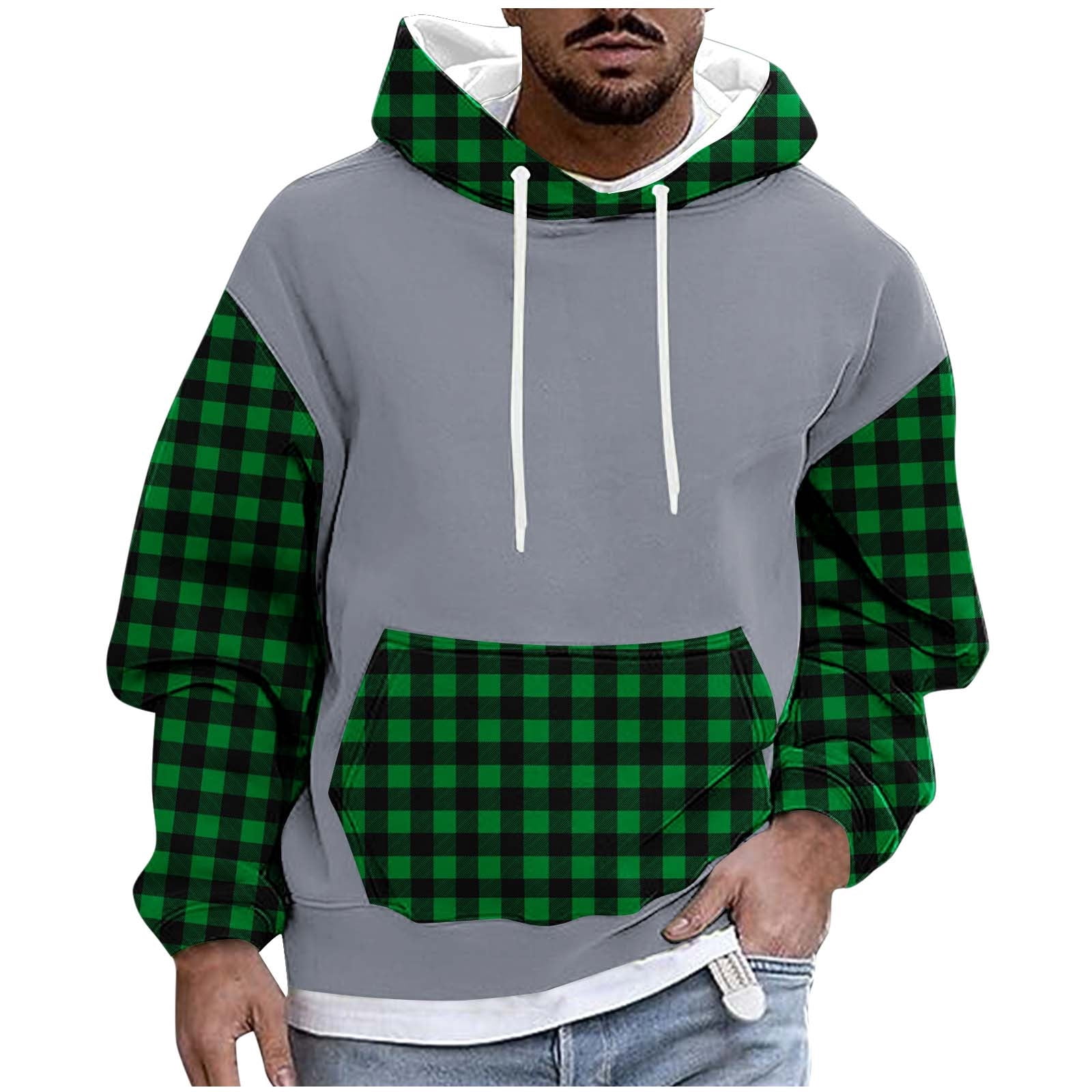 AnuYalue Men's Big and Tall Plaid Graphic Hoodie Casual Long Sleeve ...