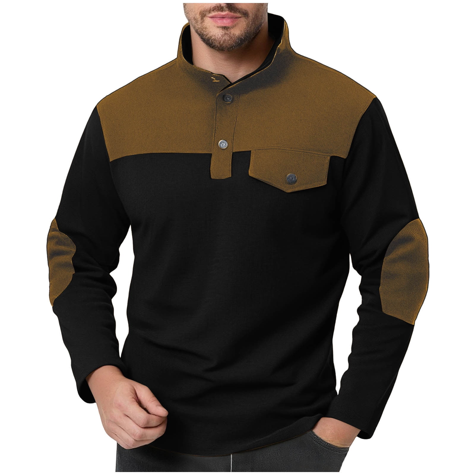 AnuYalue Men's Button Up Sweatshirts Lightweight Mock Neck Pullover ...