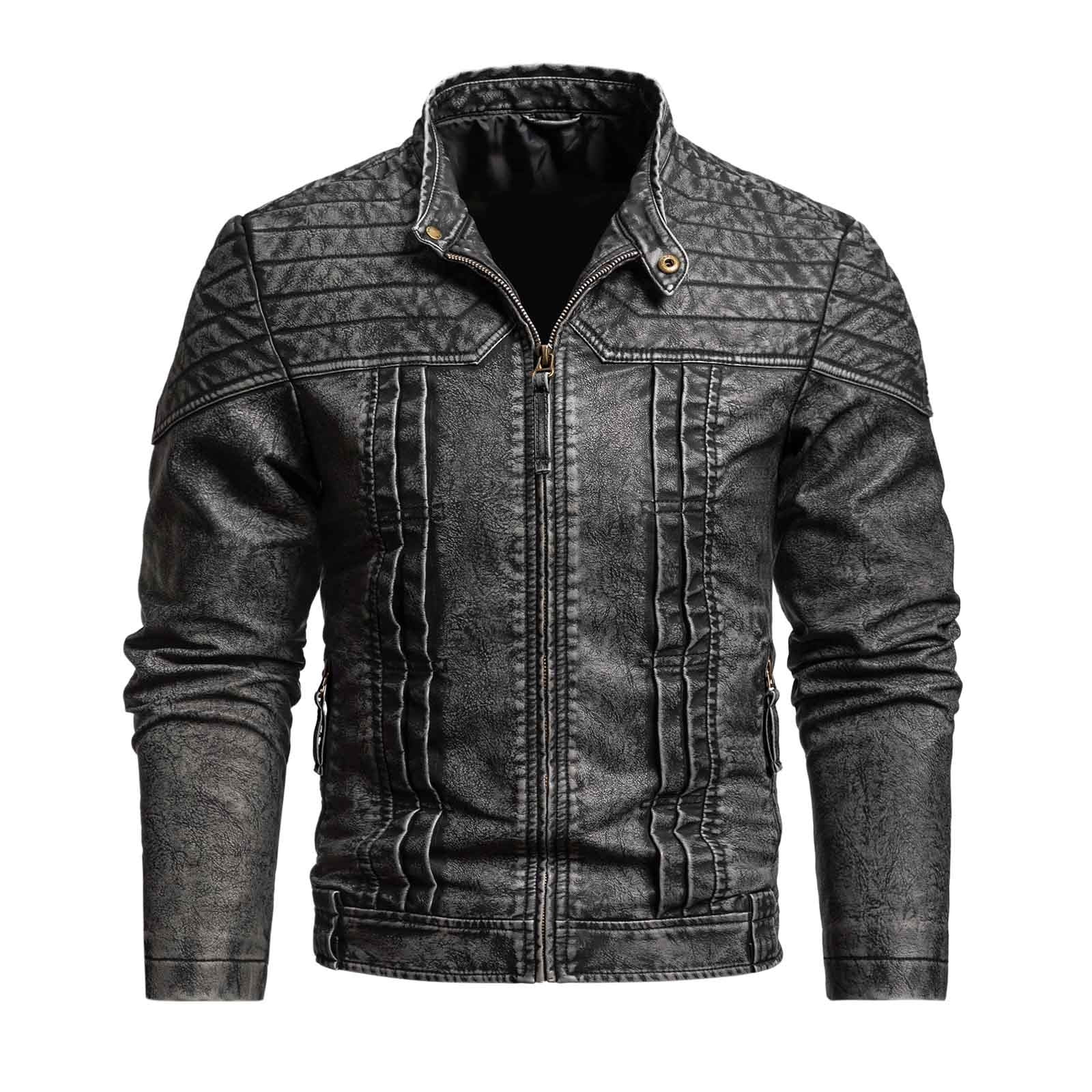 AnuYalue Men's Faux LeatherJacket Vintage Mock Neck Motorcycle Jackets ...