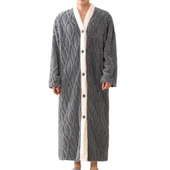 AnuYalue Men's Fleece Robe Casual Long Bathrobe Soft Button Down Pajama ...