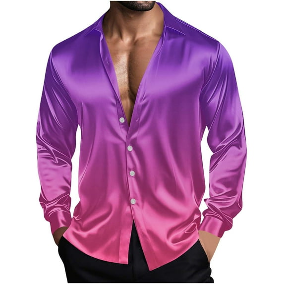 AnuYalue Men's Gradient Color Shirt Big and Tall Dance Party Shirts ...