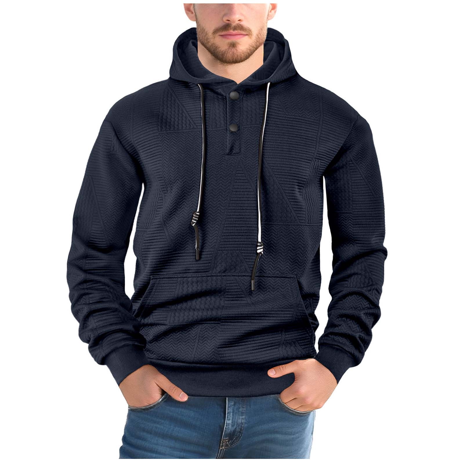 AnuYalue Men's Hoodies Trendy Button Up Workout Pullover with Kanga ...