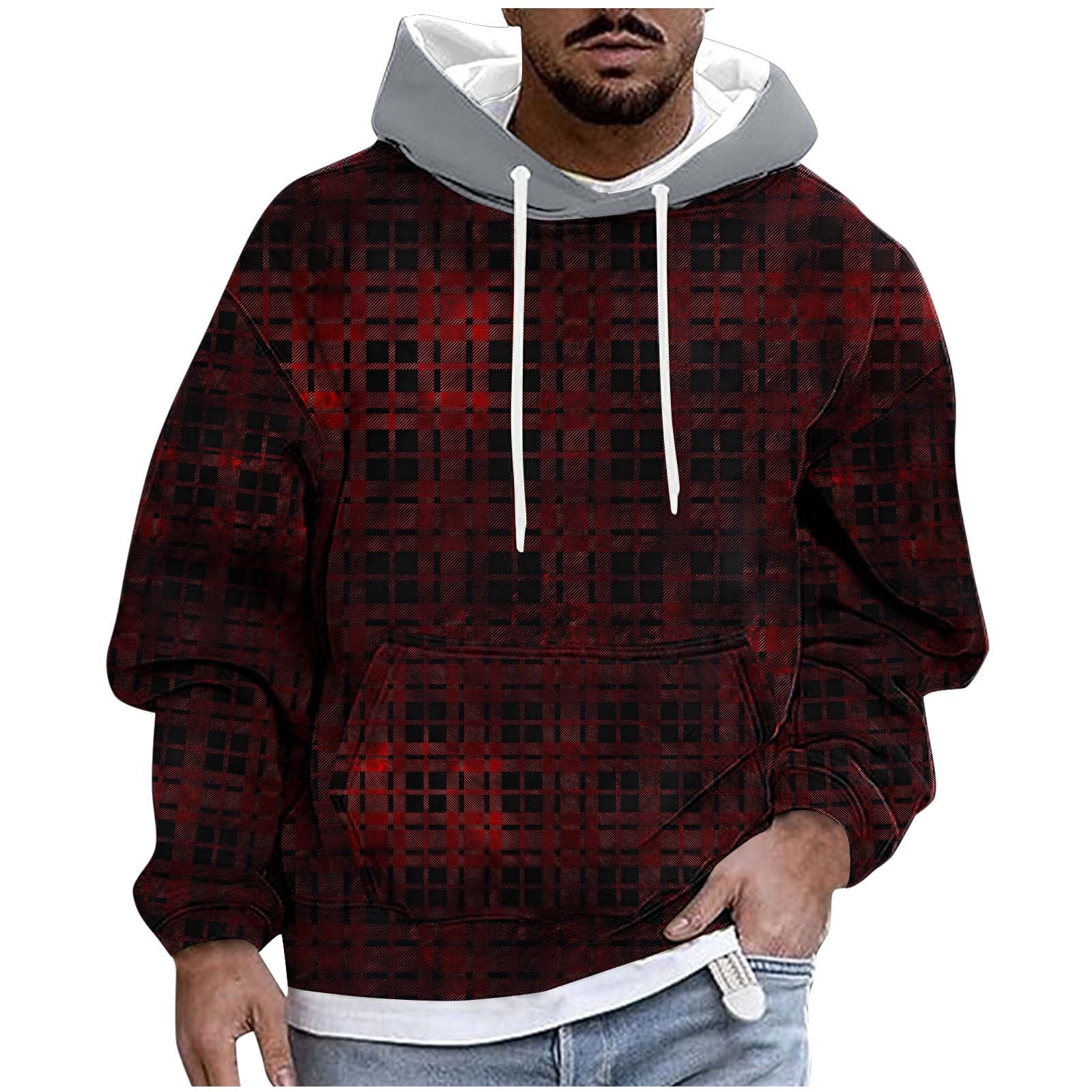 AnuYalue Men's Plaid Hoodies Big and Tall Plaid Sweatshirt Fleece Color ...