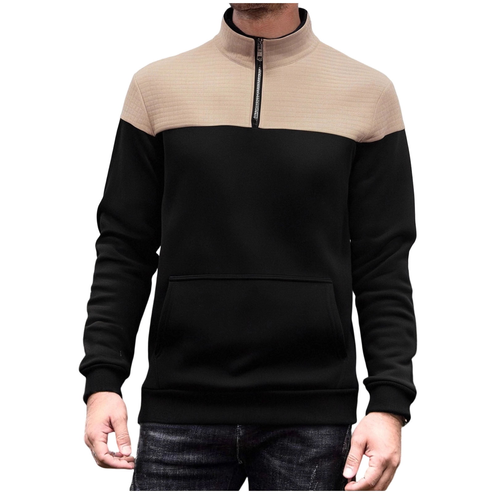 AnuYalue Men's Quarter Zip Pullover Casual Mock Neck T-Shirt Color ...