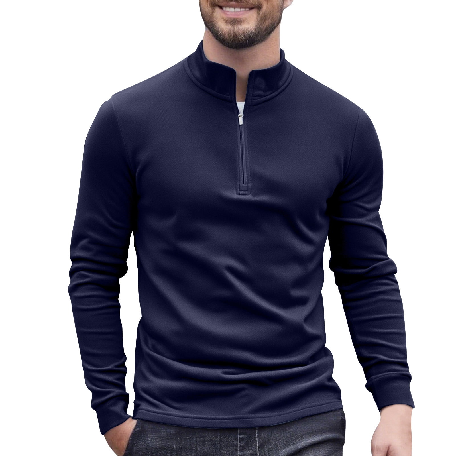 AnuYalue Men's Quarter Zip T-Shirt Fleece Stand Collar Sweatshirt ...