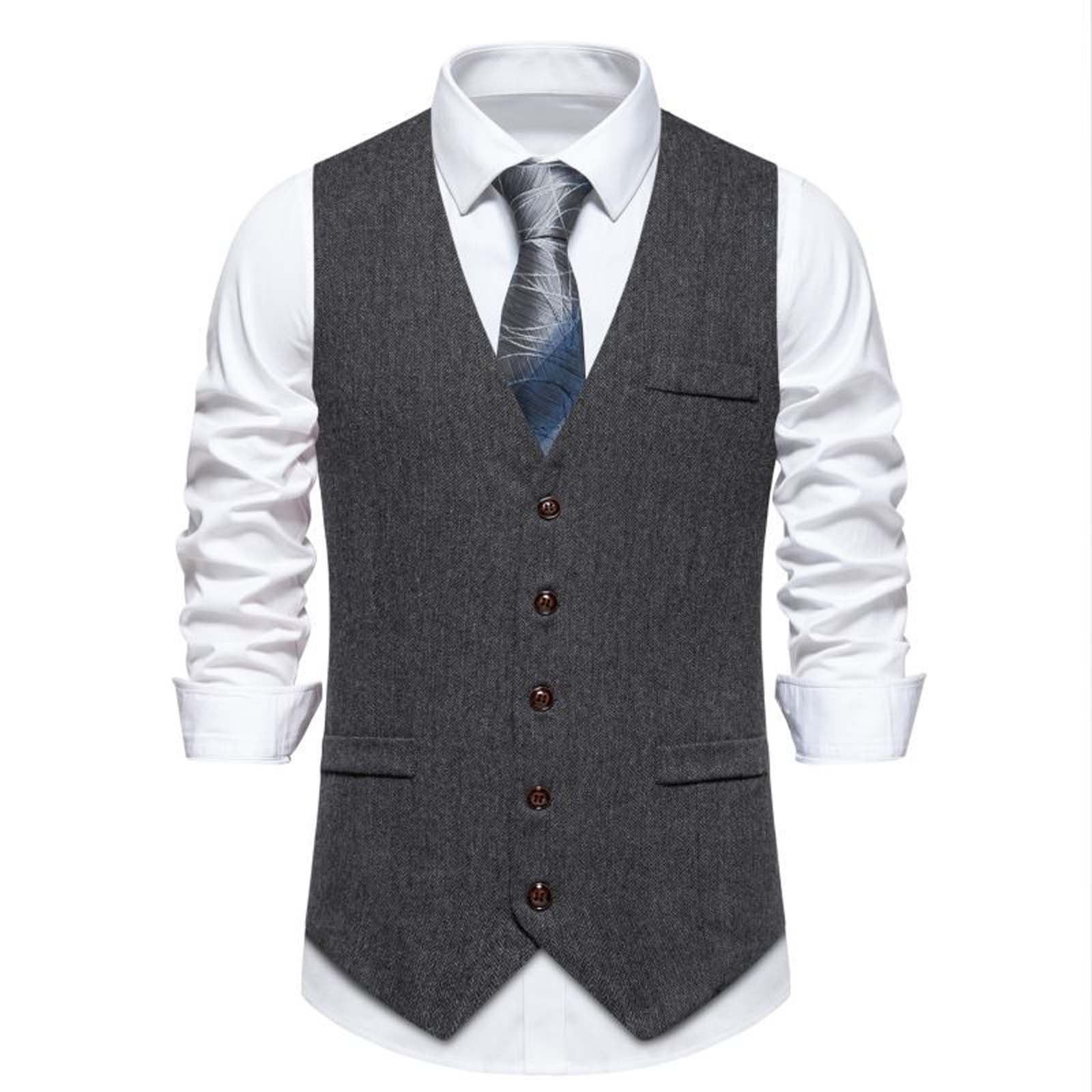 AnuYalue Men's Suit Vest Business Solid Formal Dress Waistcoat Slim Fit ...