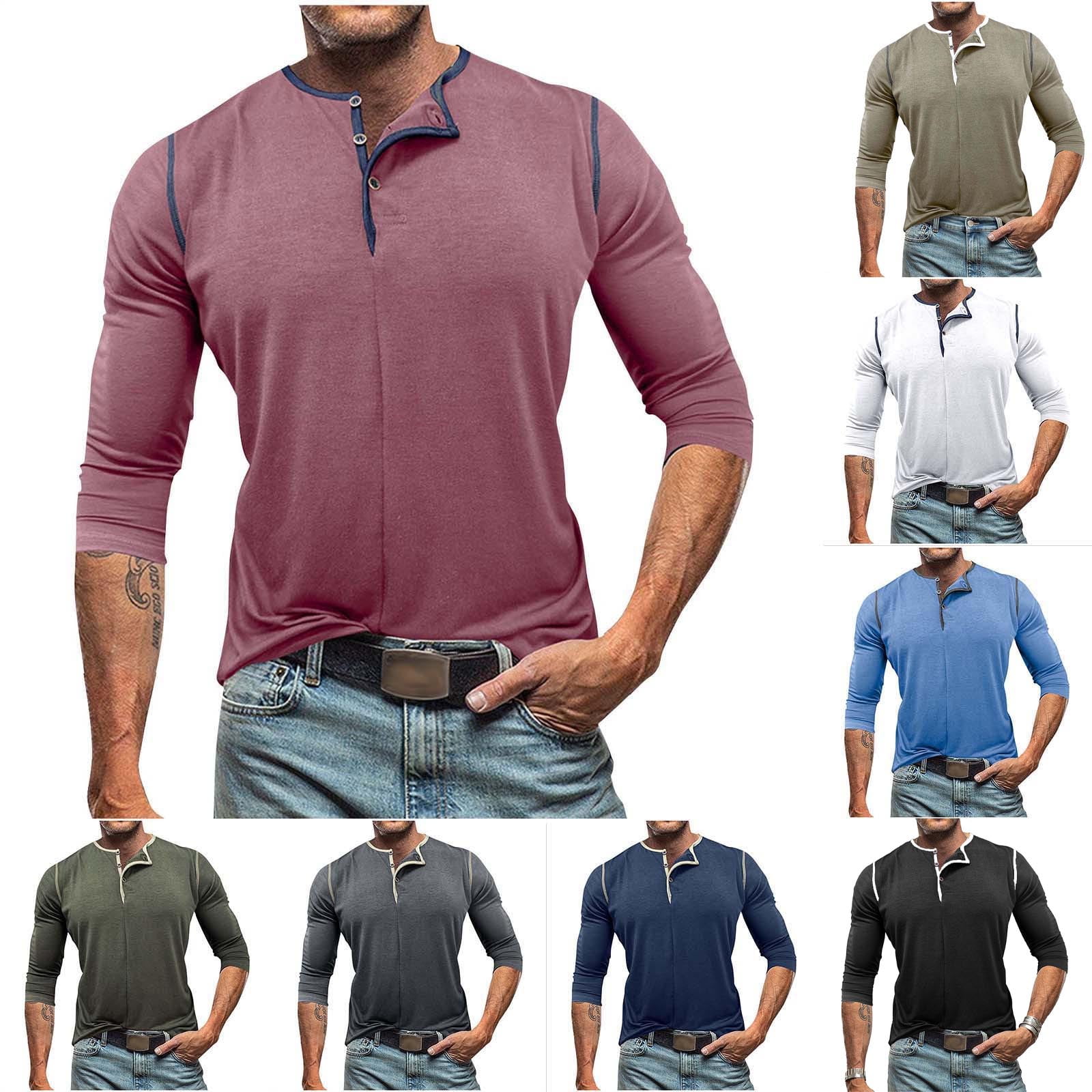 AnuYalue Men's T-Shirts Lightweight Button Up Tee Shirt Classic Fit ...