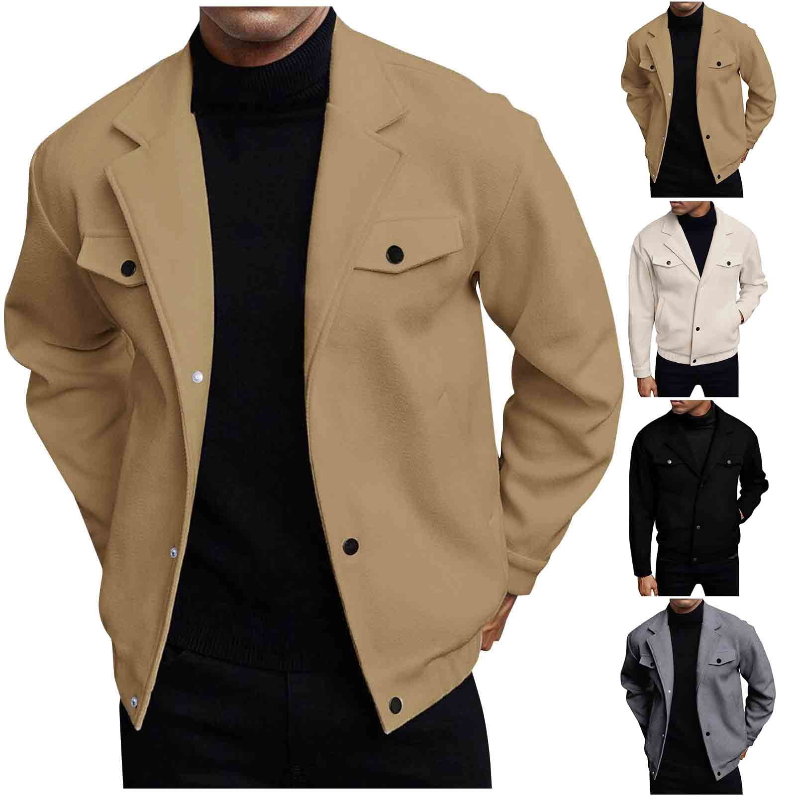 AnuYalue Men's Wool Blend Coat Notched Collar Single Breasted Jackets ...