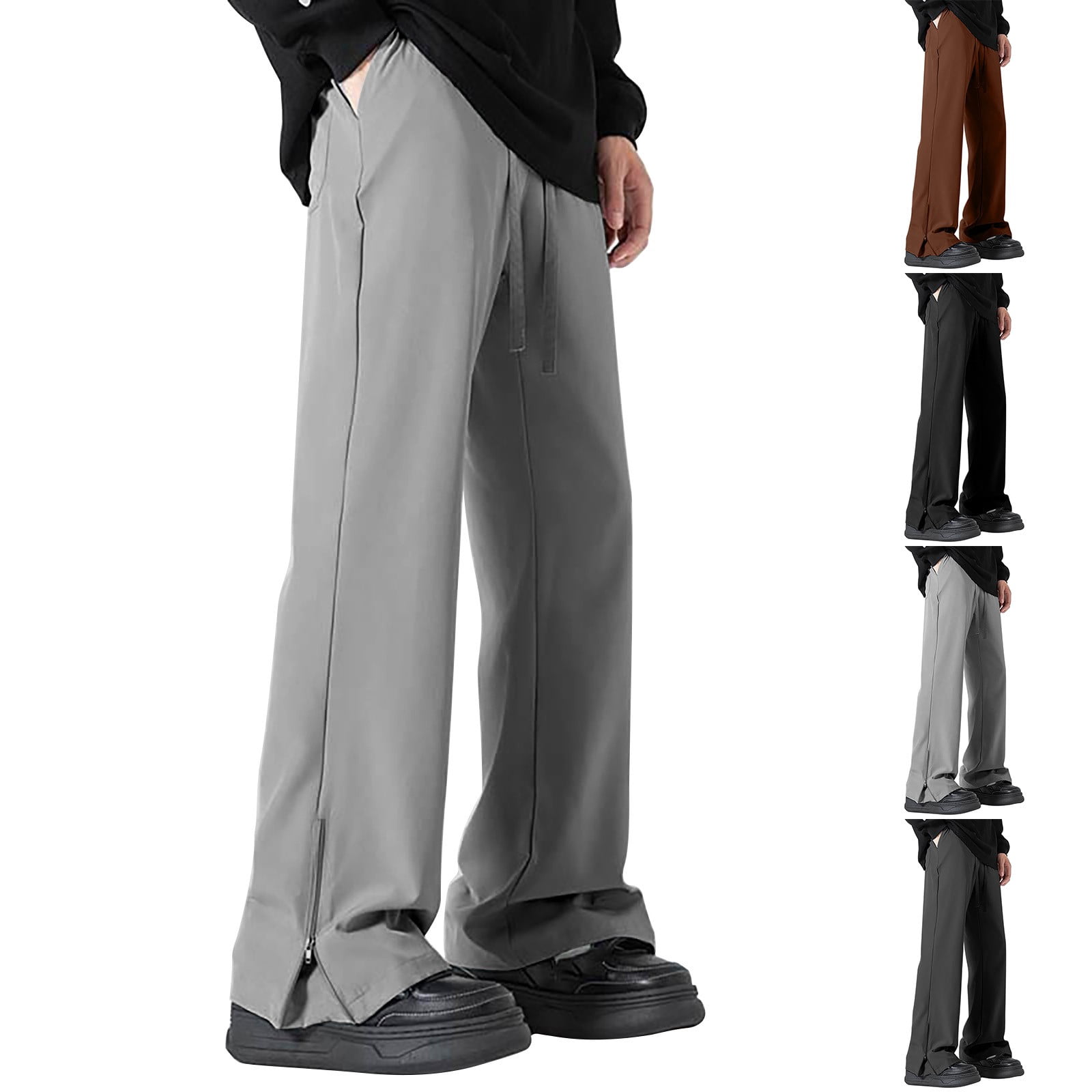 AnuYalue Mens Casual Flared Pants Trendy Wide Leg Pant Lightweight ...