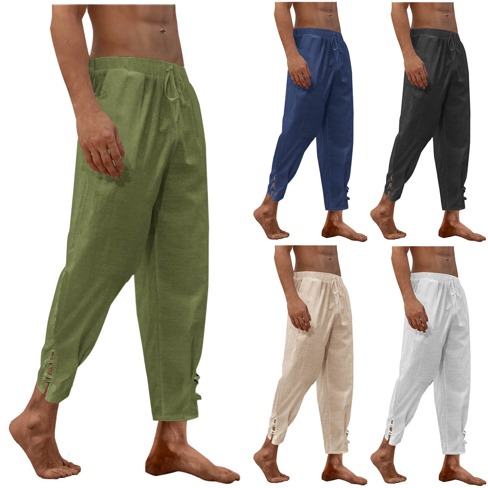AnuYalue Mens Cotton Linen Pants Big and Tall Elastic Waist Jogger ...