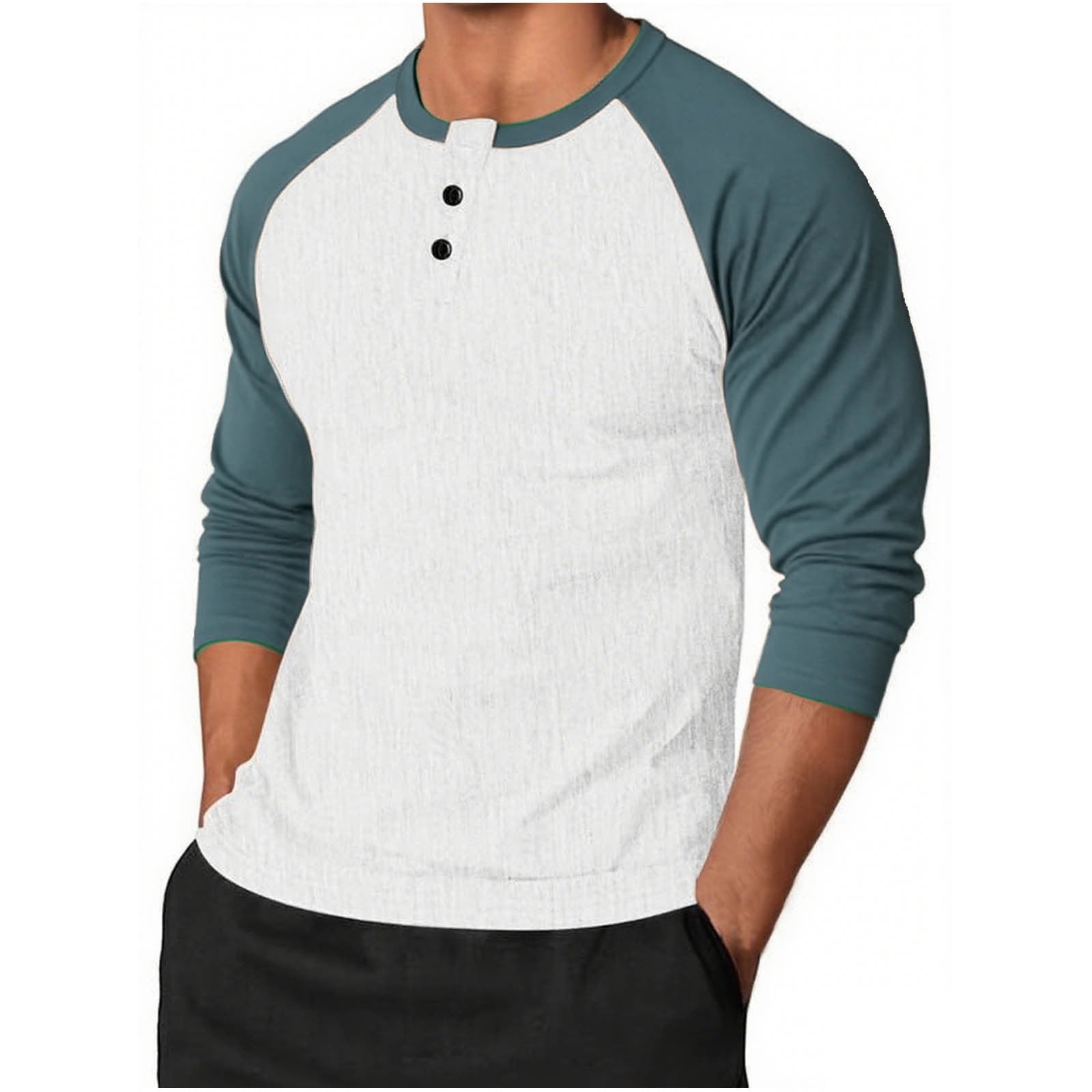 AnuYalue Mens Henley Tops Fashion Color Block T-Shirt Lightweight 3/4 ...