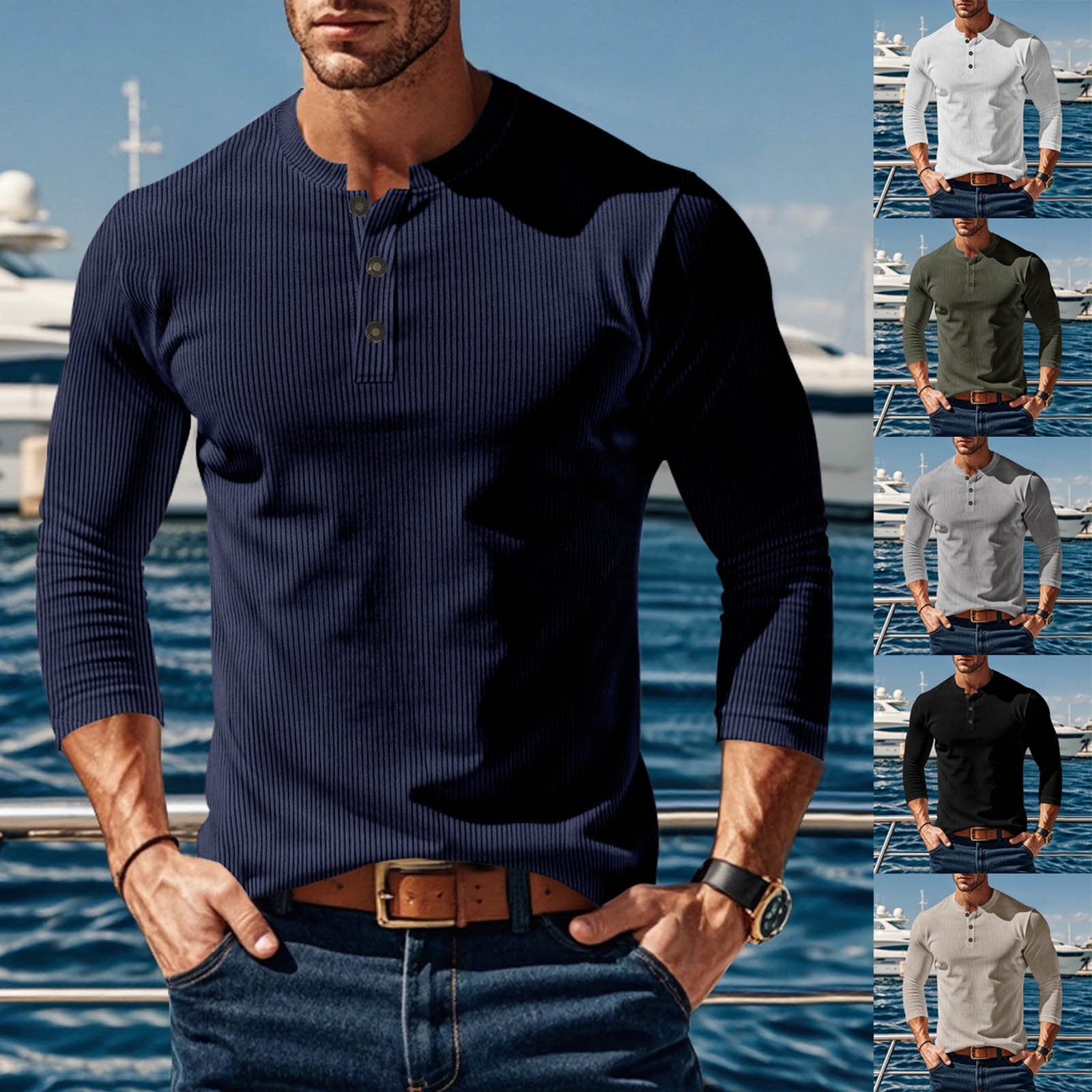 AnuYalue Mens Long Sleeve Henley Shirts Lightweight Corduroy T-Shirt ...