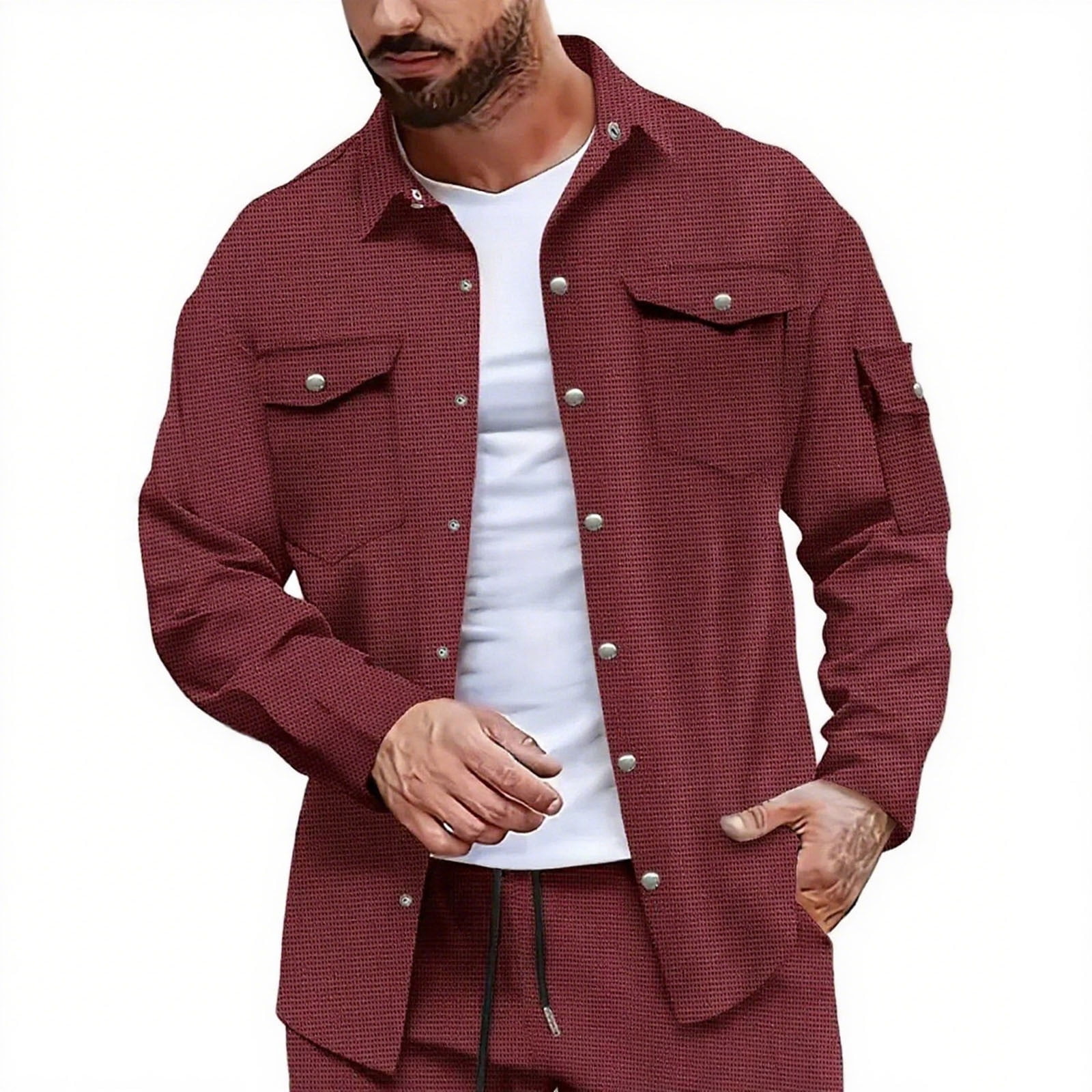 AnuYalue Mens Shirt Jacket Casual Button Down Waffle Shirts Fashion ...